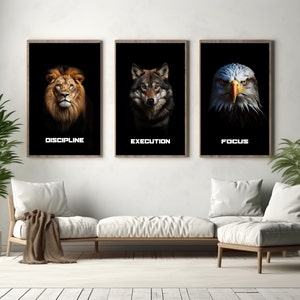 Set of 3 Inspirational Wall Art - Lion, Wolf, Eagle - Instant Digital ...