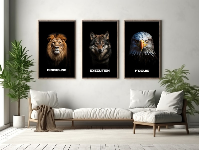 Set of 3 Inspirational Wall Art - Lion, Wolf, Eagle - Instant Digital ...