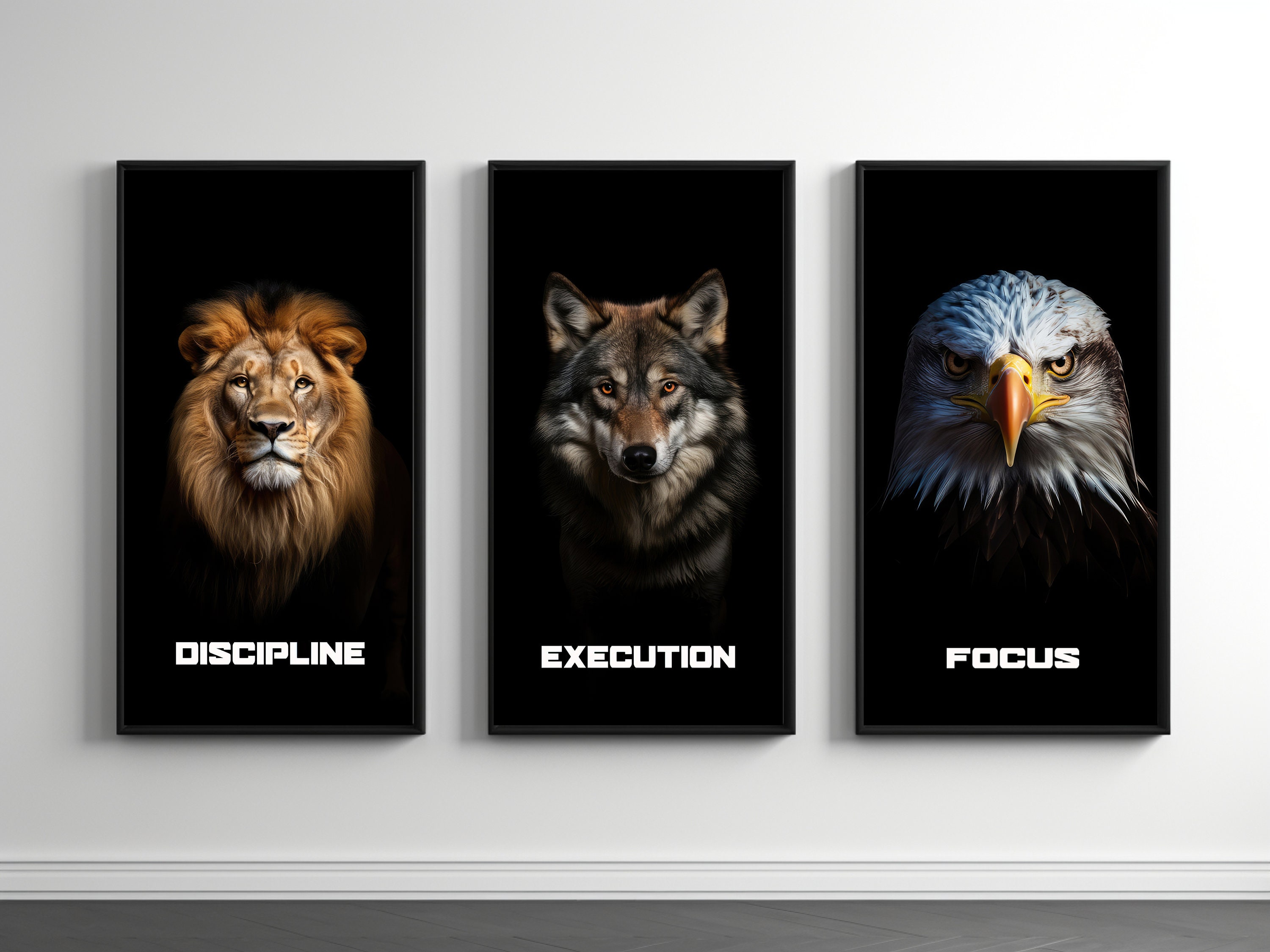 Set of 3 Inspirational Wall Art - Lion, Wolf, Eagle - Instant Digital ...
