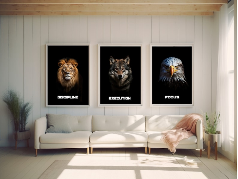Set of 3 Inspirational Wall Art - Lion, Wolf, Eagle - Instant Digital ...