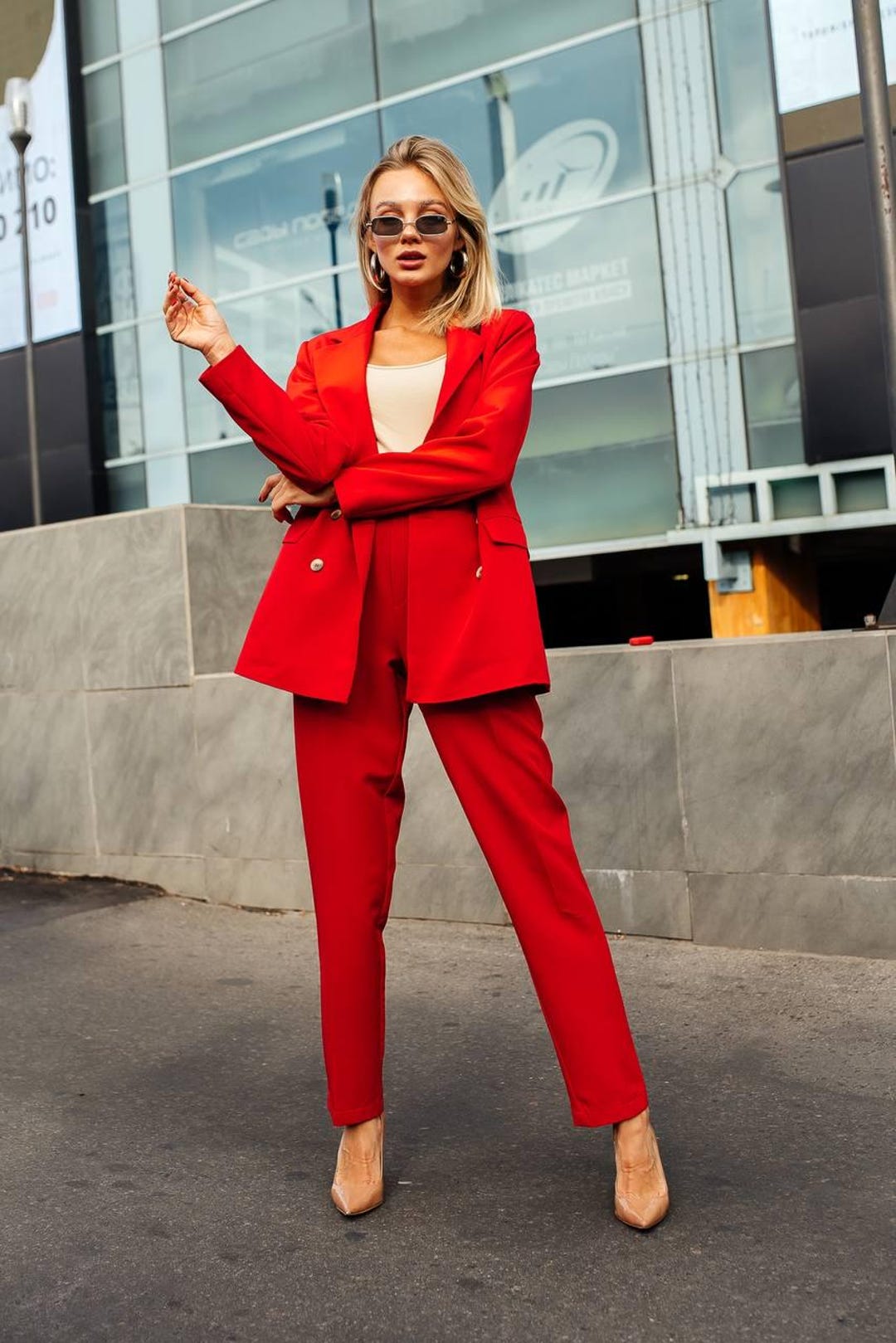 Wine Red Classic Suit. Two Piece Red Suit, Wedding Guest Pantsuit ...