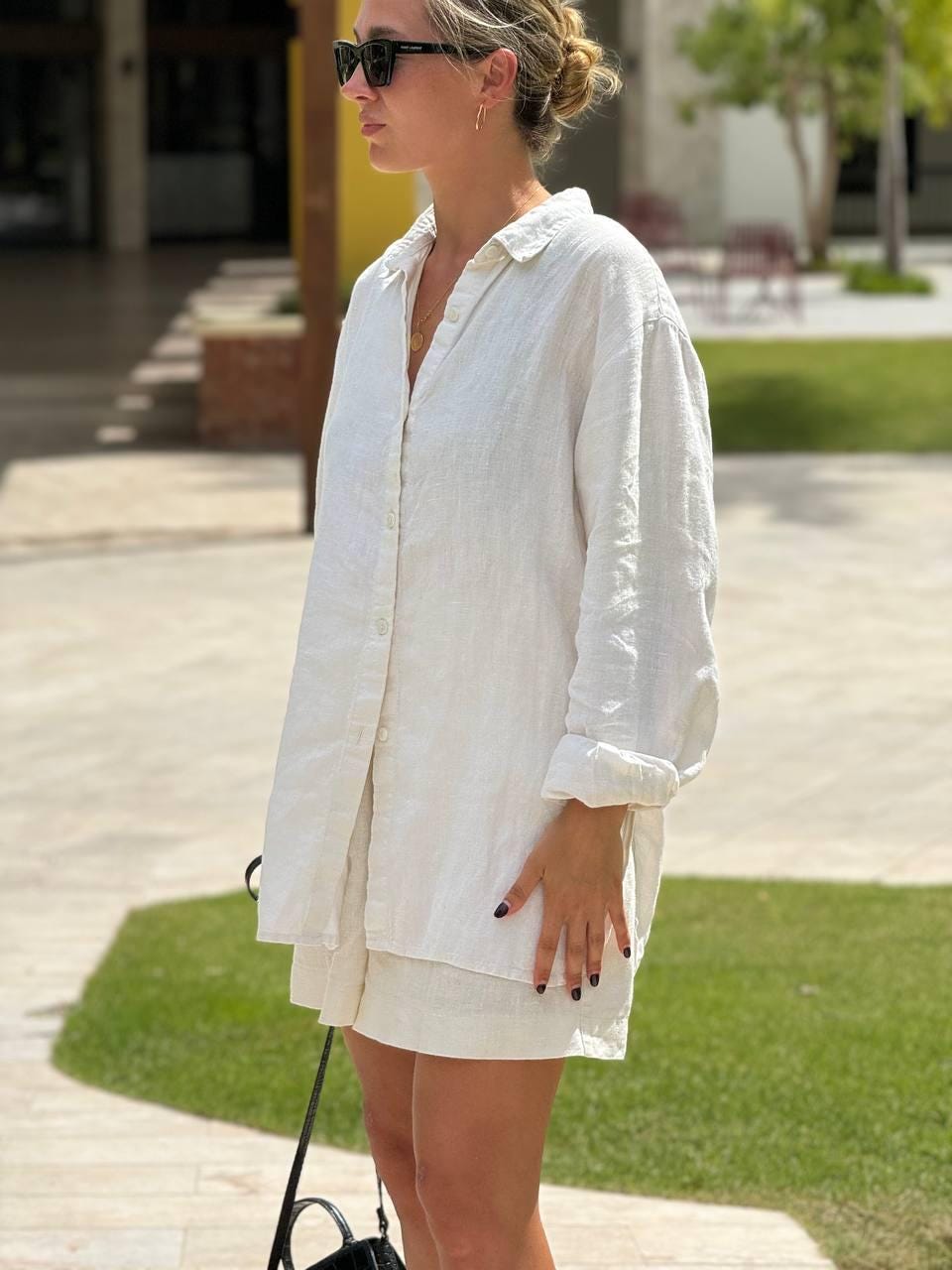 Off White Summer Linen Suit Set Shirt and Shorts.washed Linen Suit ...
