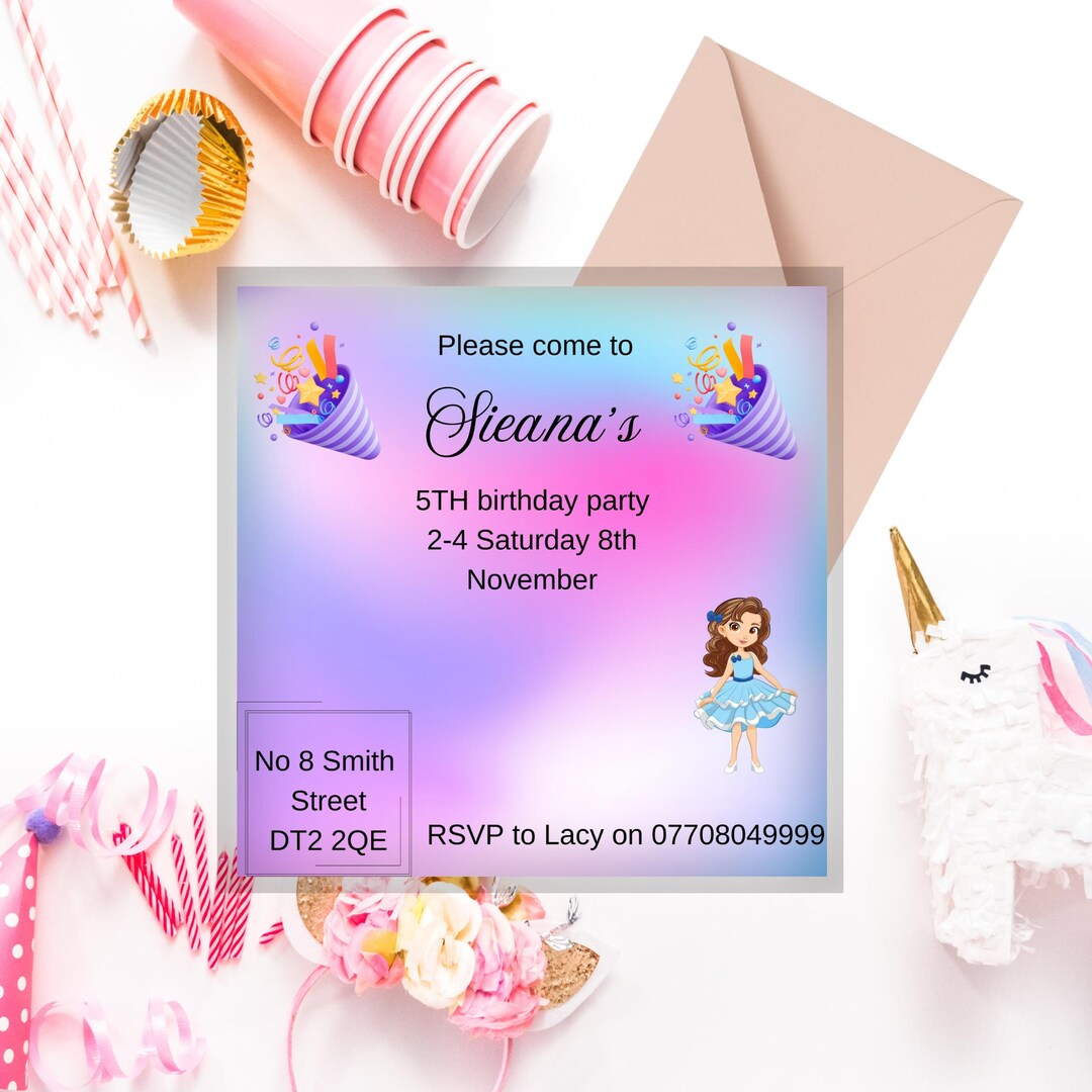 Party Invitation, Girls Party Invitation, Little Girls Birthday Party ...