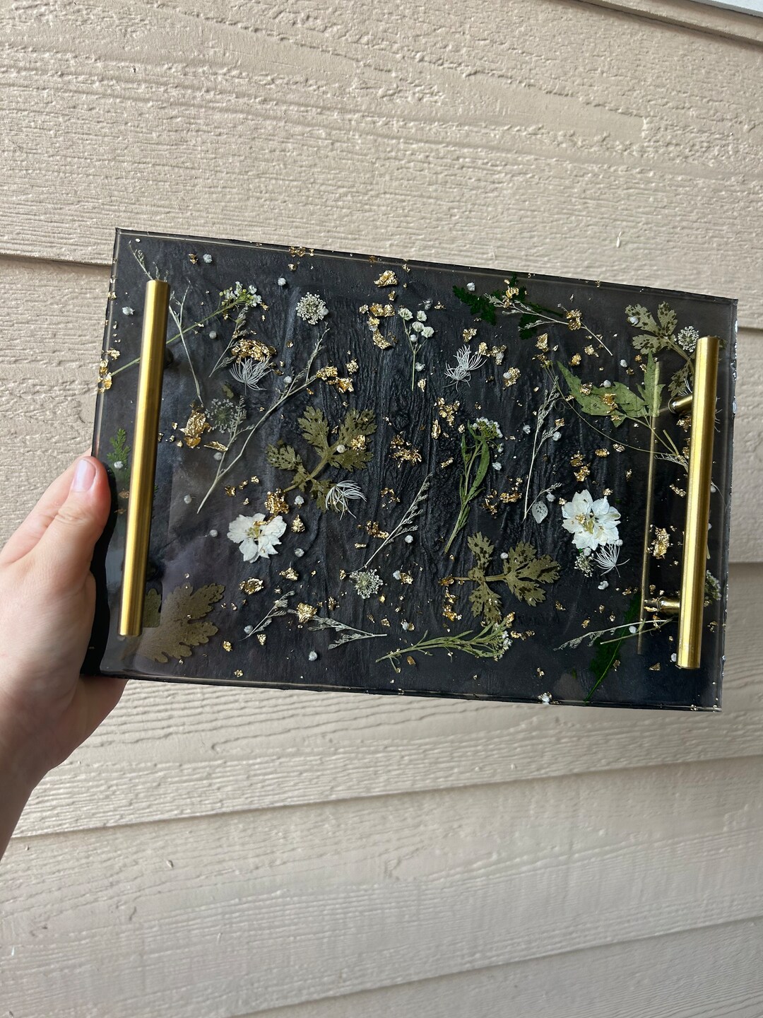 Greenery and Black Epoxy Tray - Etsy