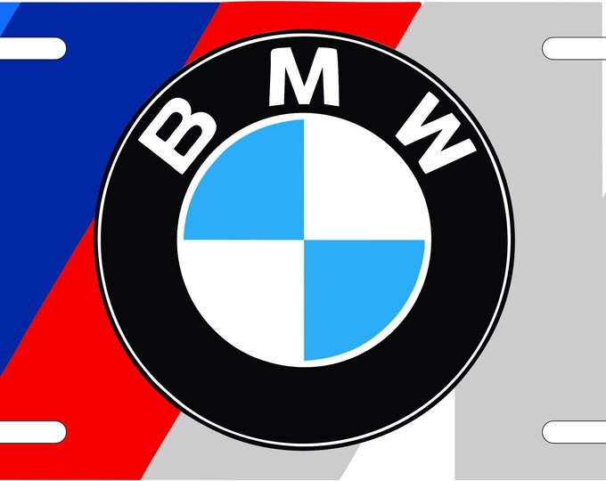 BMW M Power Inspired Art Emblem FLAT Aluminum License Plate Tag, Vanity ...