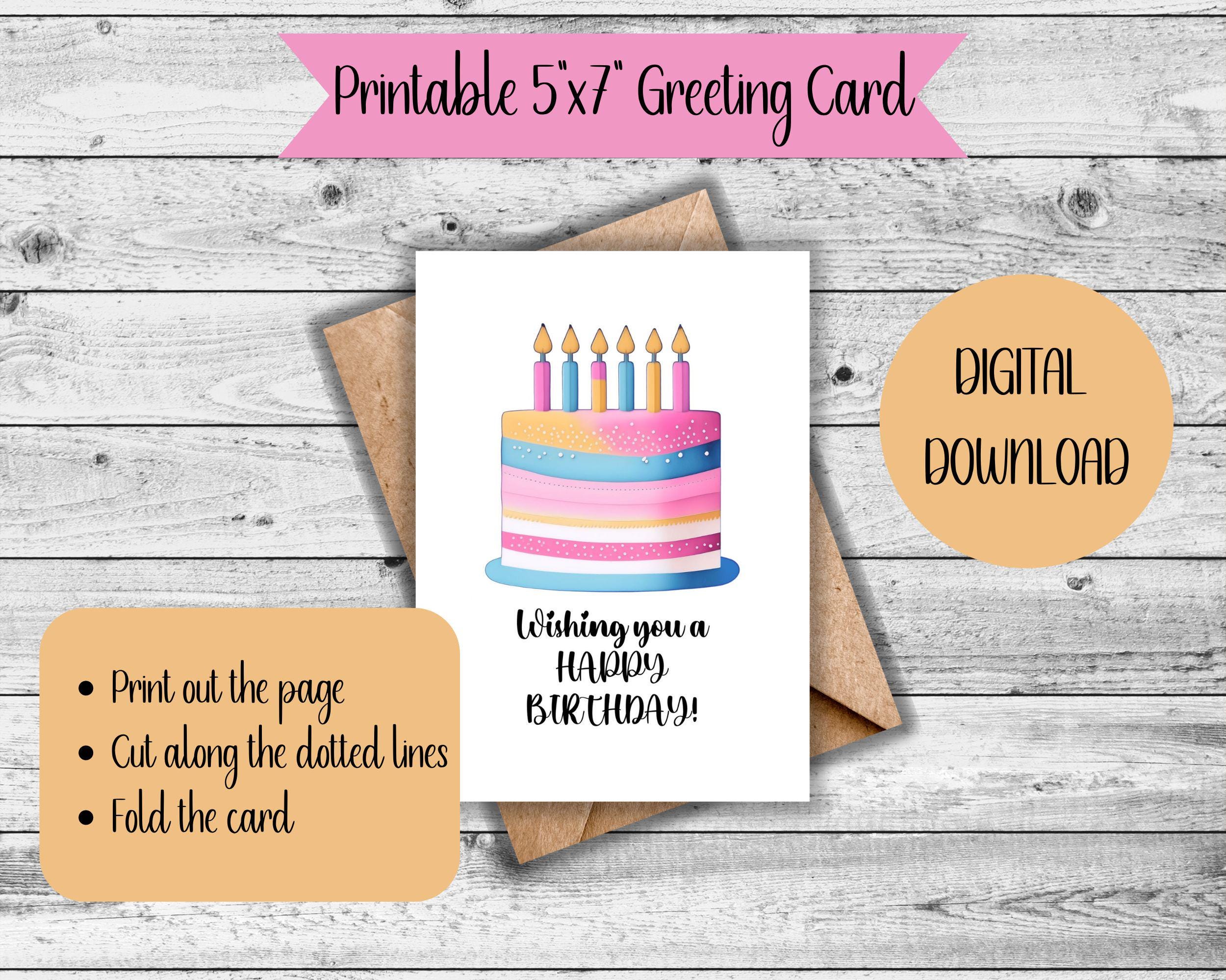 Happy Birthday Card Printable Birthday Card Colorful Birthday Cake ...