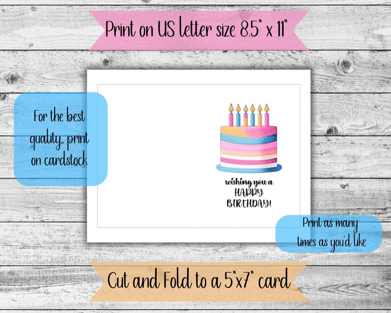 Happy Birthday Card Printable Birthday Card Colorful Birthday Cake ...