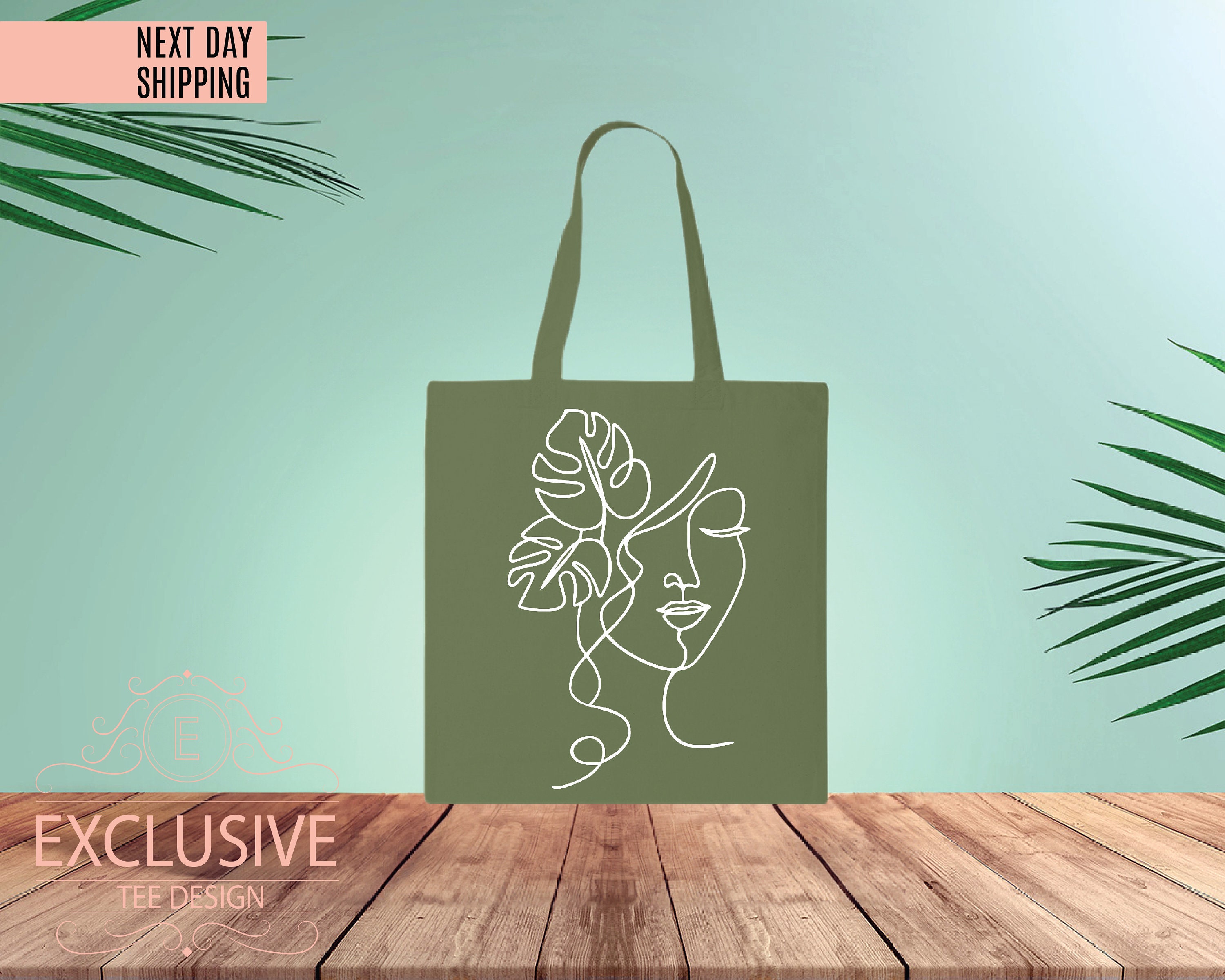 Floral Woman Face Line Art Tote Bag, Woman Silhouette Tote Bag ...