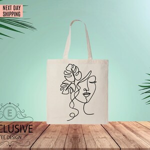 Floral Woman Face Line Art Tote Bag, Woman Silhouette Tote Bag ...