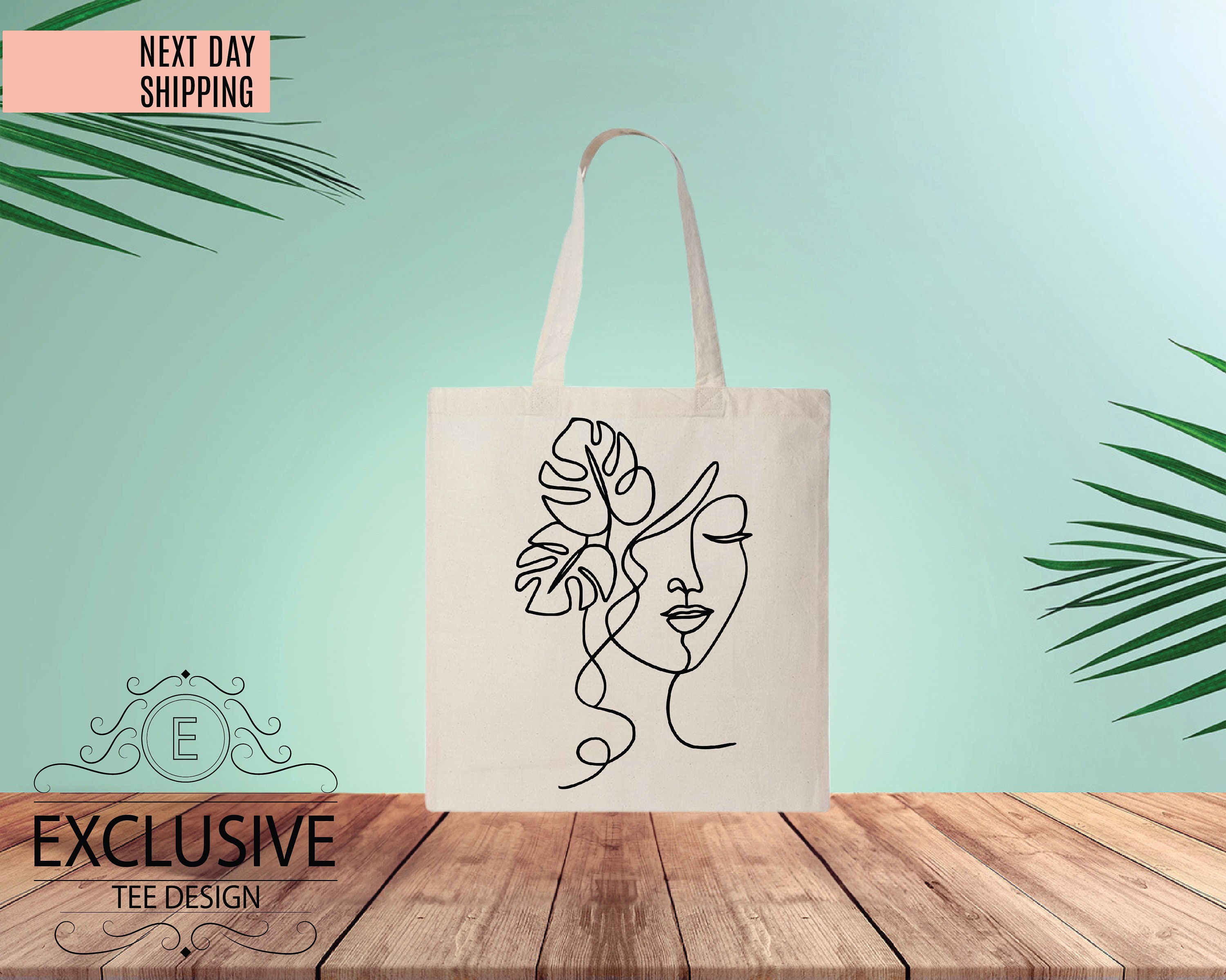 Floral Woman Face Line Art Tote Bag, Woman Silhouette Tote Bag ...