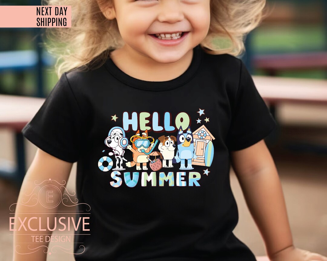 Hello Summer Blue Dog T-shirt, Bluey Mug Shirt, Bingo Shirt, Bluey and ...