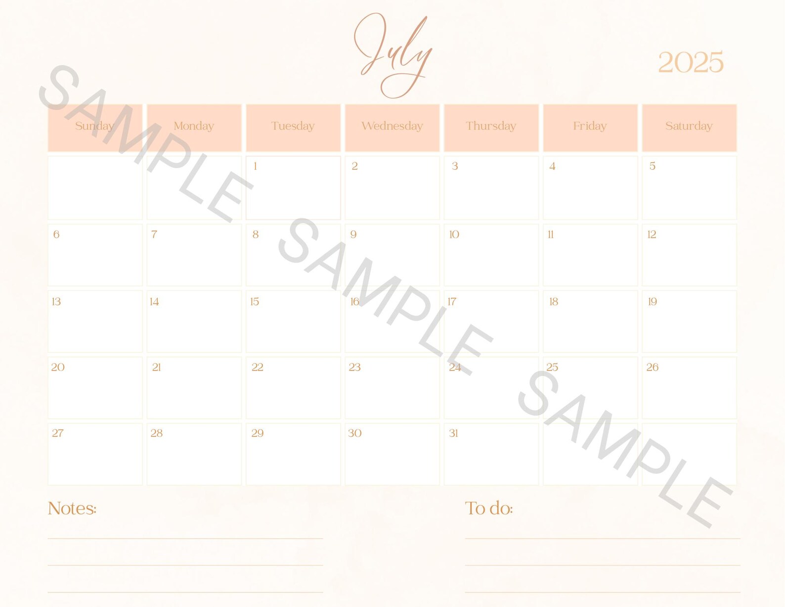 July 2025 Calendar Printable | Minimalist Monthly Wall Calendar PDF ...