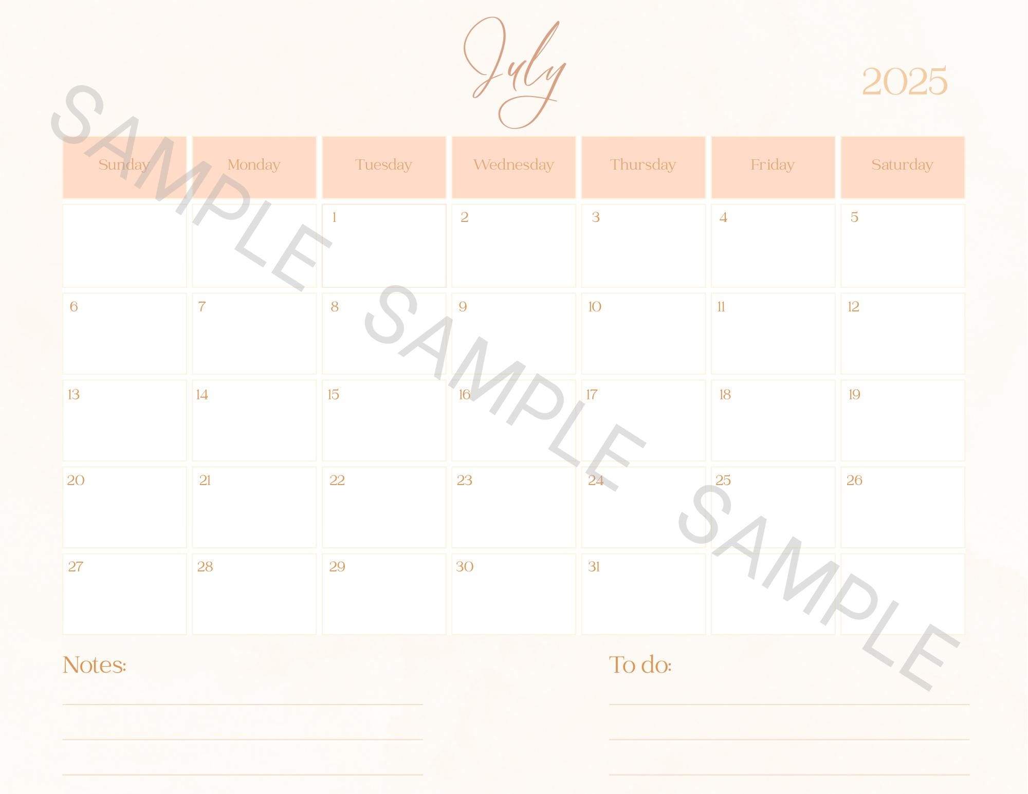 July 2025 Calendar Printable | Minimalist Monthly Wall Calendar PDF ...
