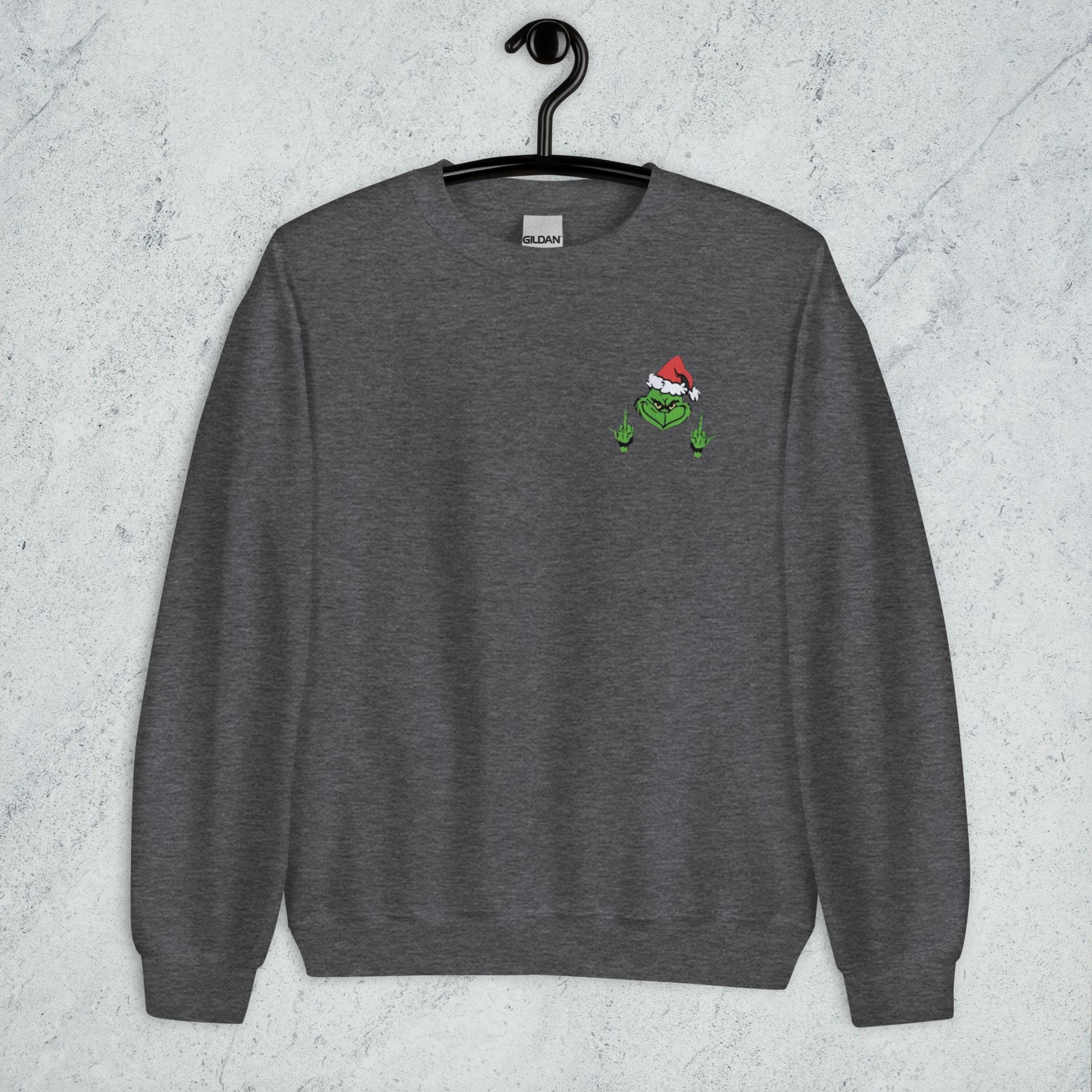 Grinch Middle Finger Crew Neck, Grinch Shirt, Funny Grinch Face Shirt ...