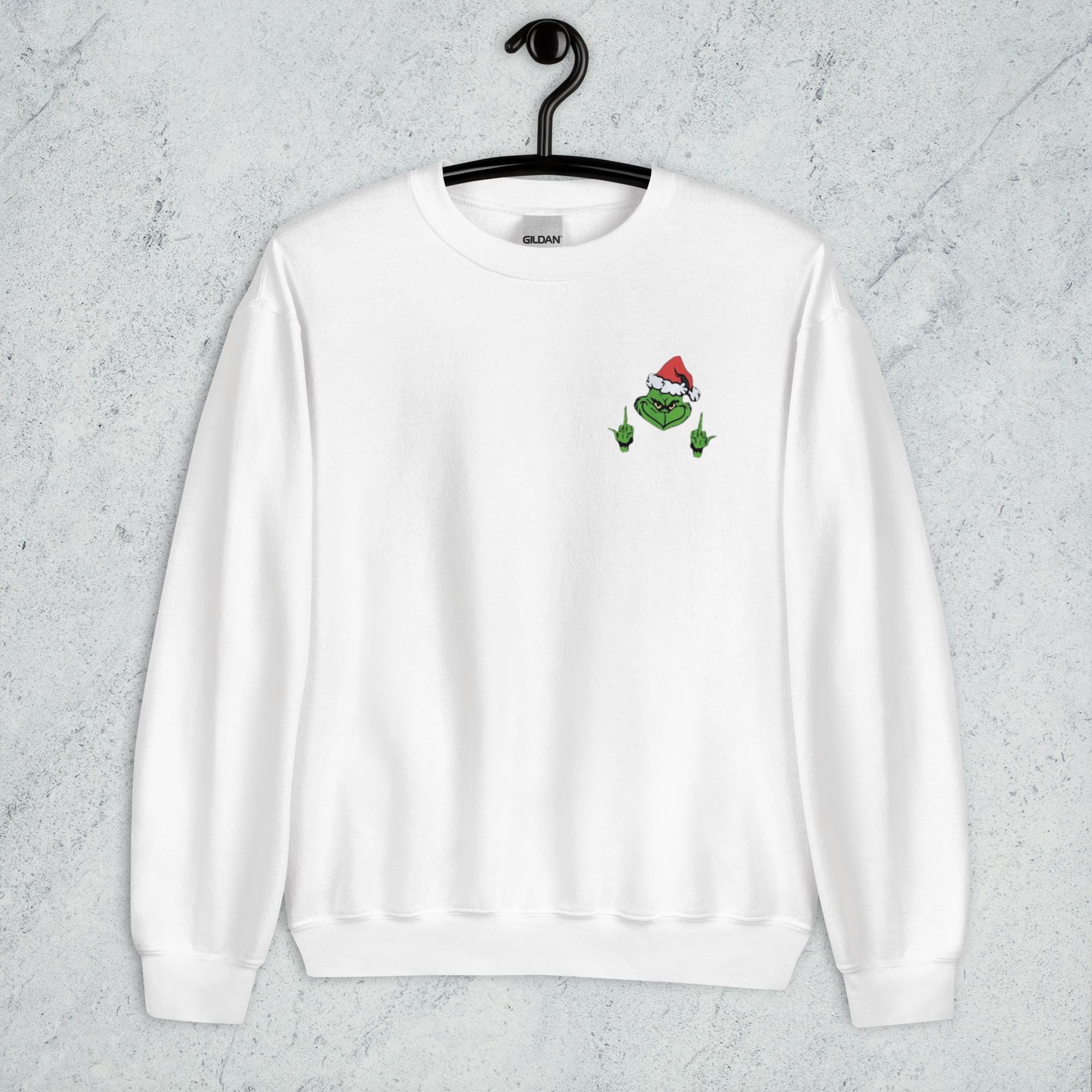 Grinch Middle Finger Crew Neck, Grinch Shirt, Funny Grinch Face Shirt ...