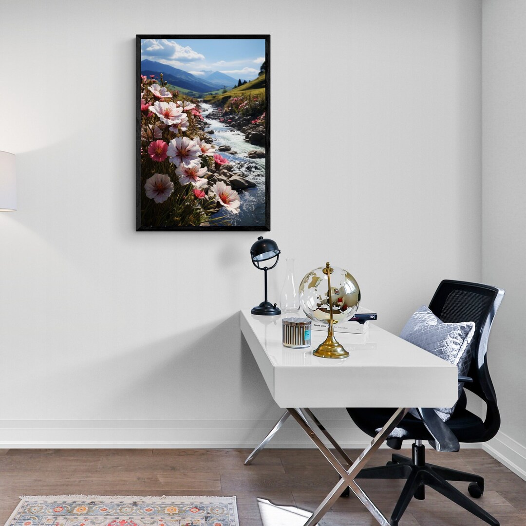 Riverside Stream Sunny Day Focused on Flowers - Canvas, Poster, Nature ...