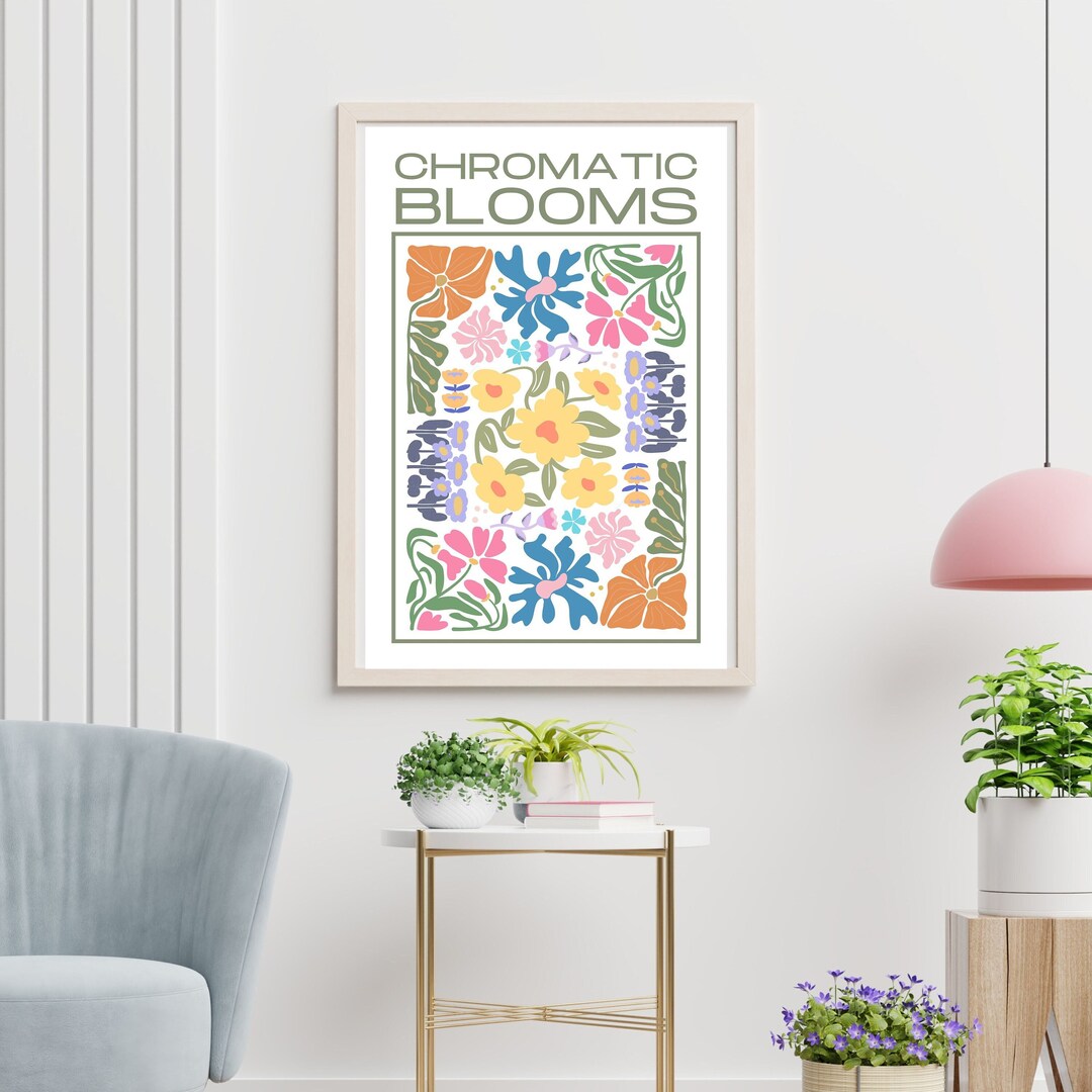 Chromatic Blooms Print, Abstract Matisse Flowers Multicolor Wall Art ...