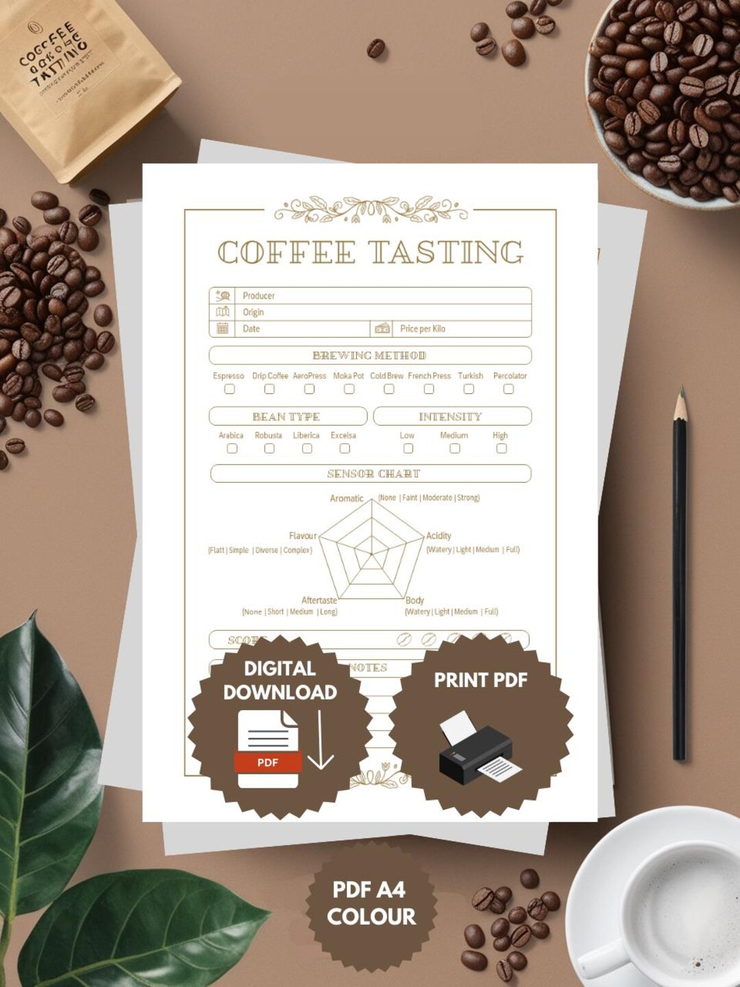 Coffee Tasting Template | Coffee Tasting | A4 PDF Downloadable - Etsy