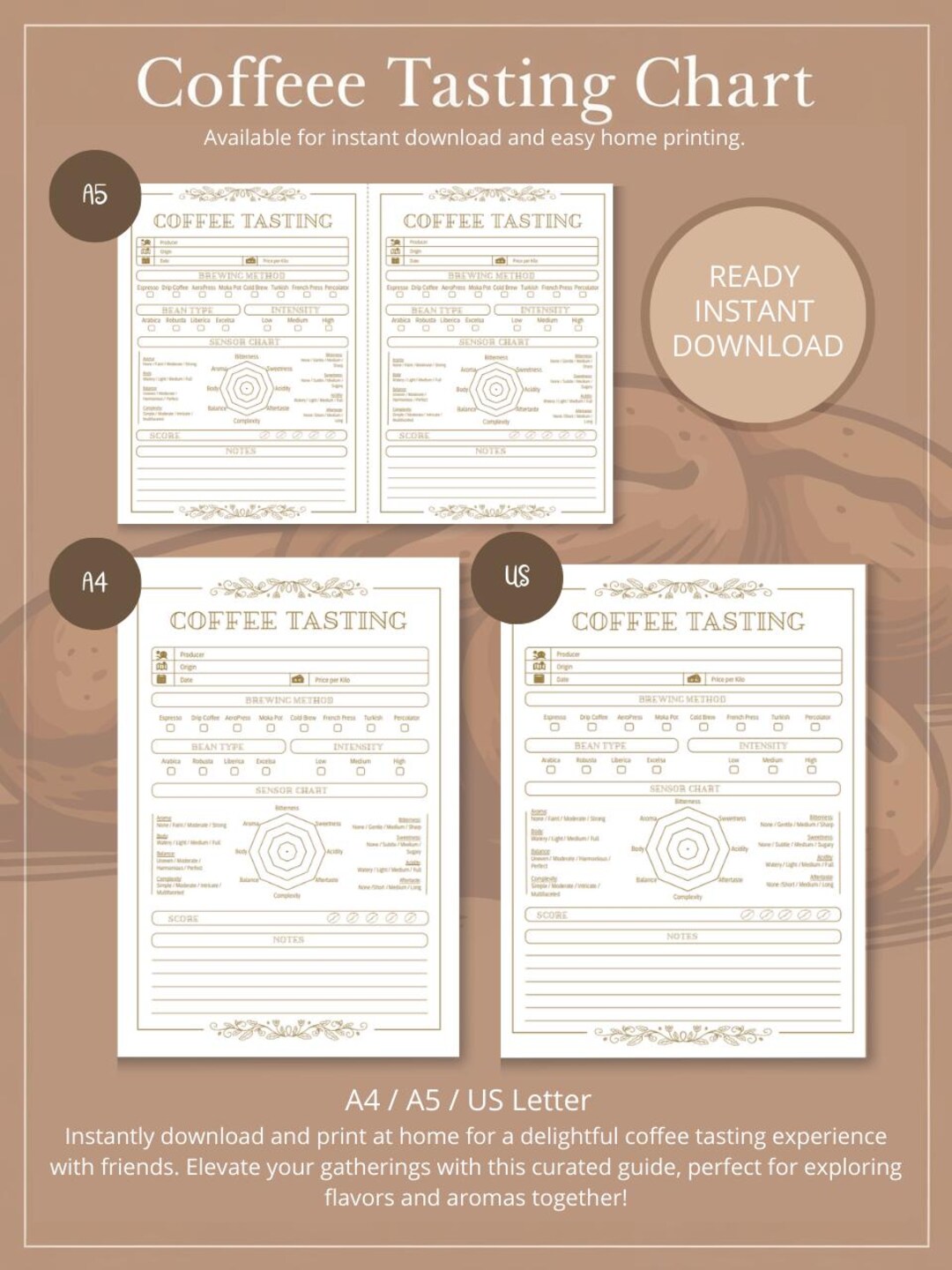 Coffee Tasting Sheet With Flavor Wheel | A4 - US Letter PDF | INSTANT ...