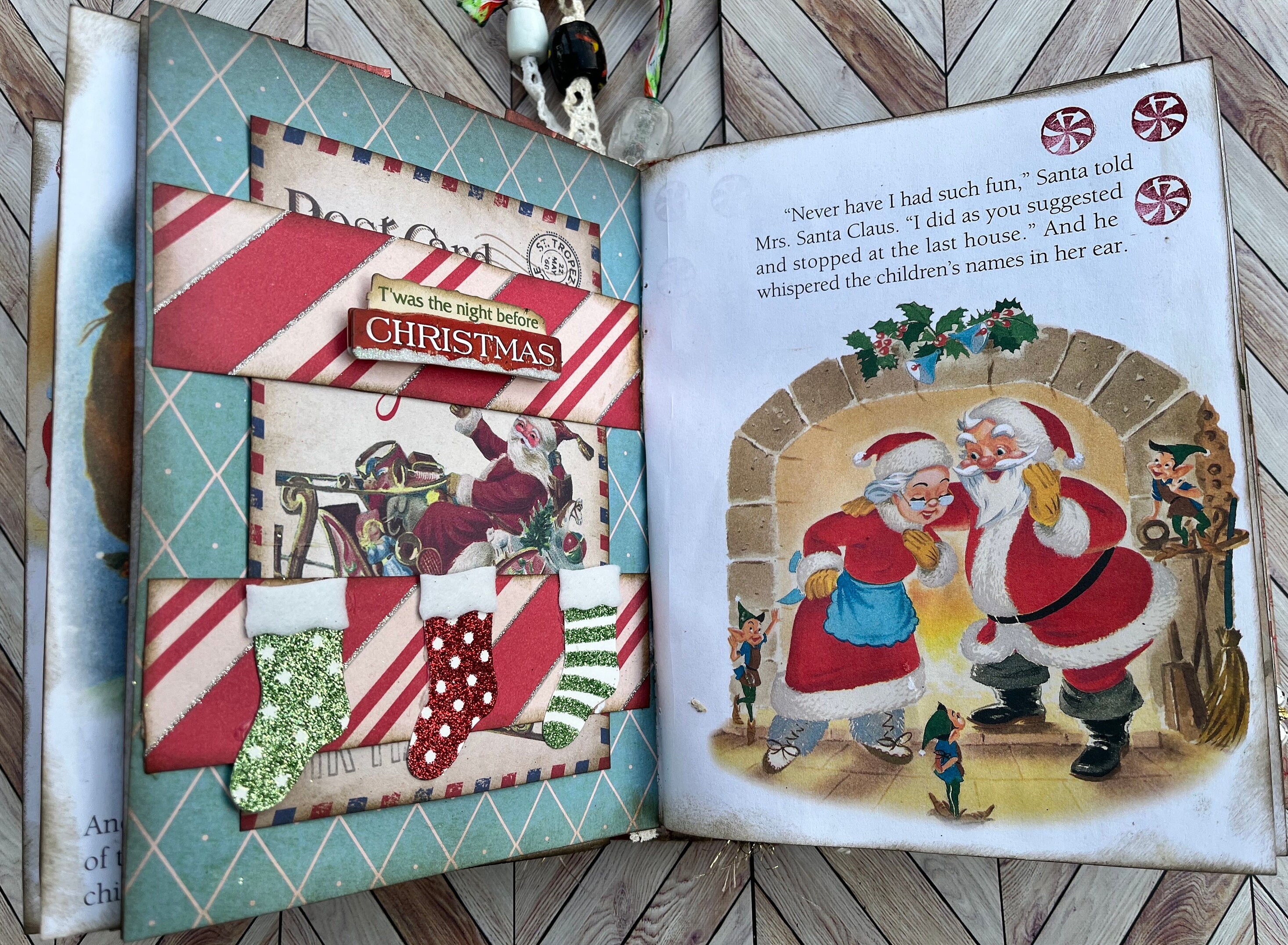Handmade Vintage Christmas Golden Book "santa's Toy Shop" Upcycled Junk ...