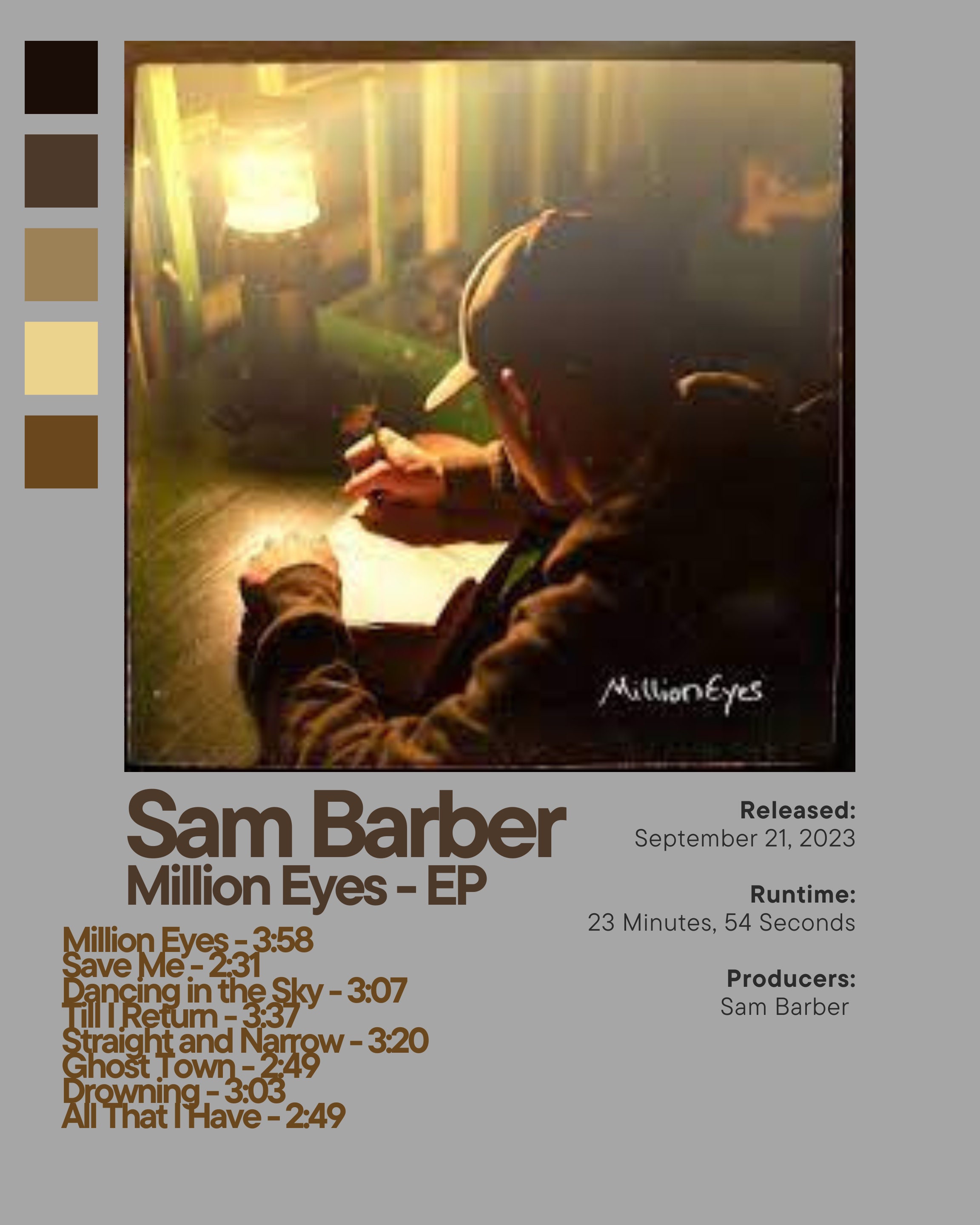 Sam Barber Million Eyes Album Poster, Country Music Print, Sam Barber ...