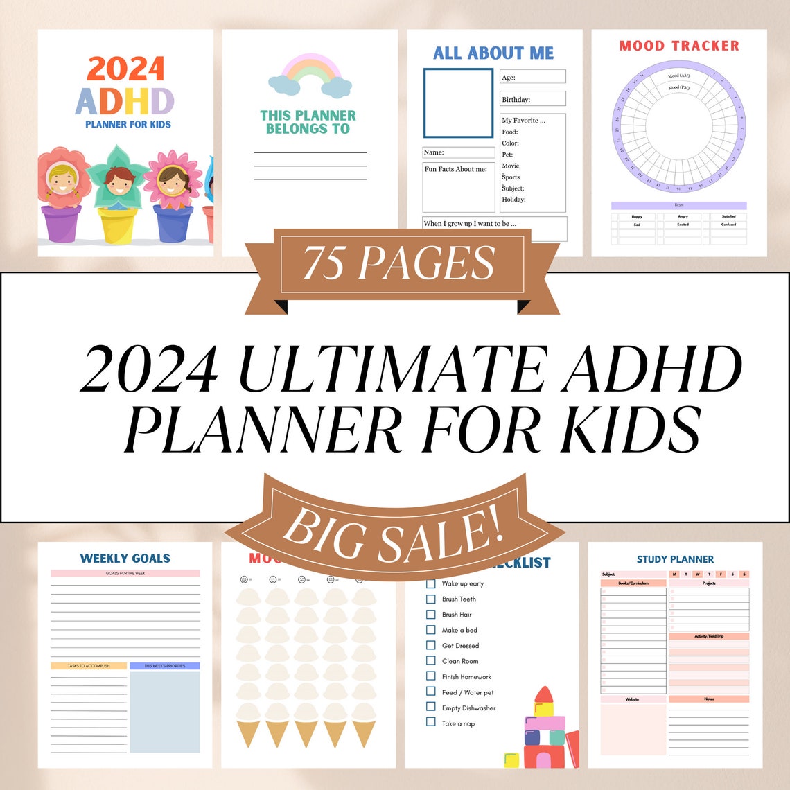 ADHD Kids Planner | ADD Printable | School Planner | Adhd Productivity ...