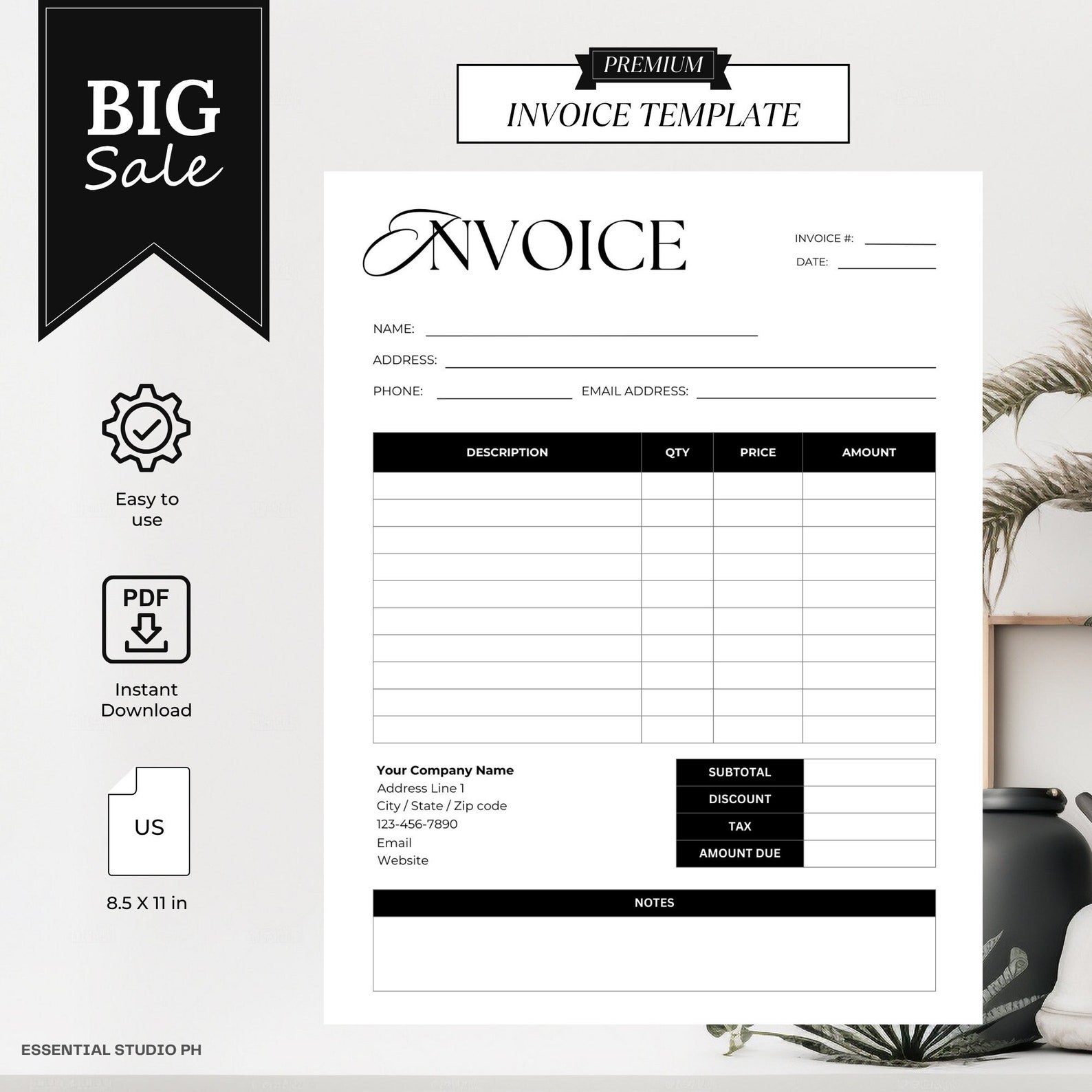Fillable Invoice Form Instant Download Editable Invoice Template ...