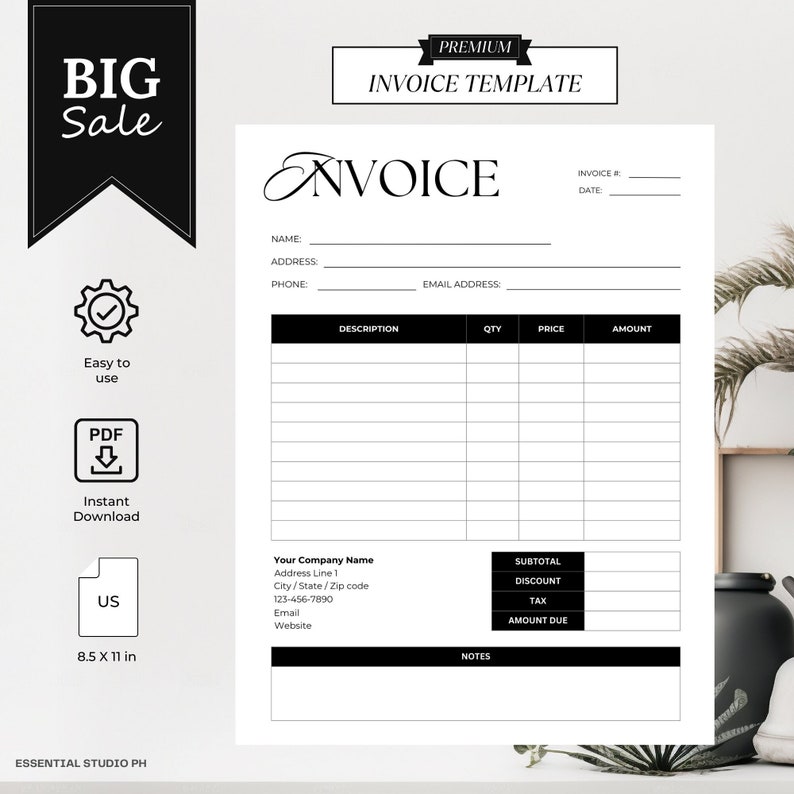 Fillable Invoice Form Instant Download Editable Invoice Template ...