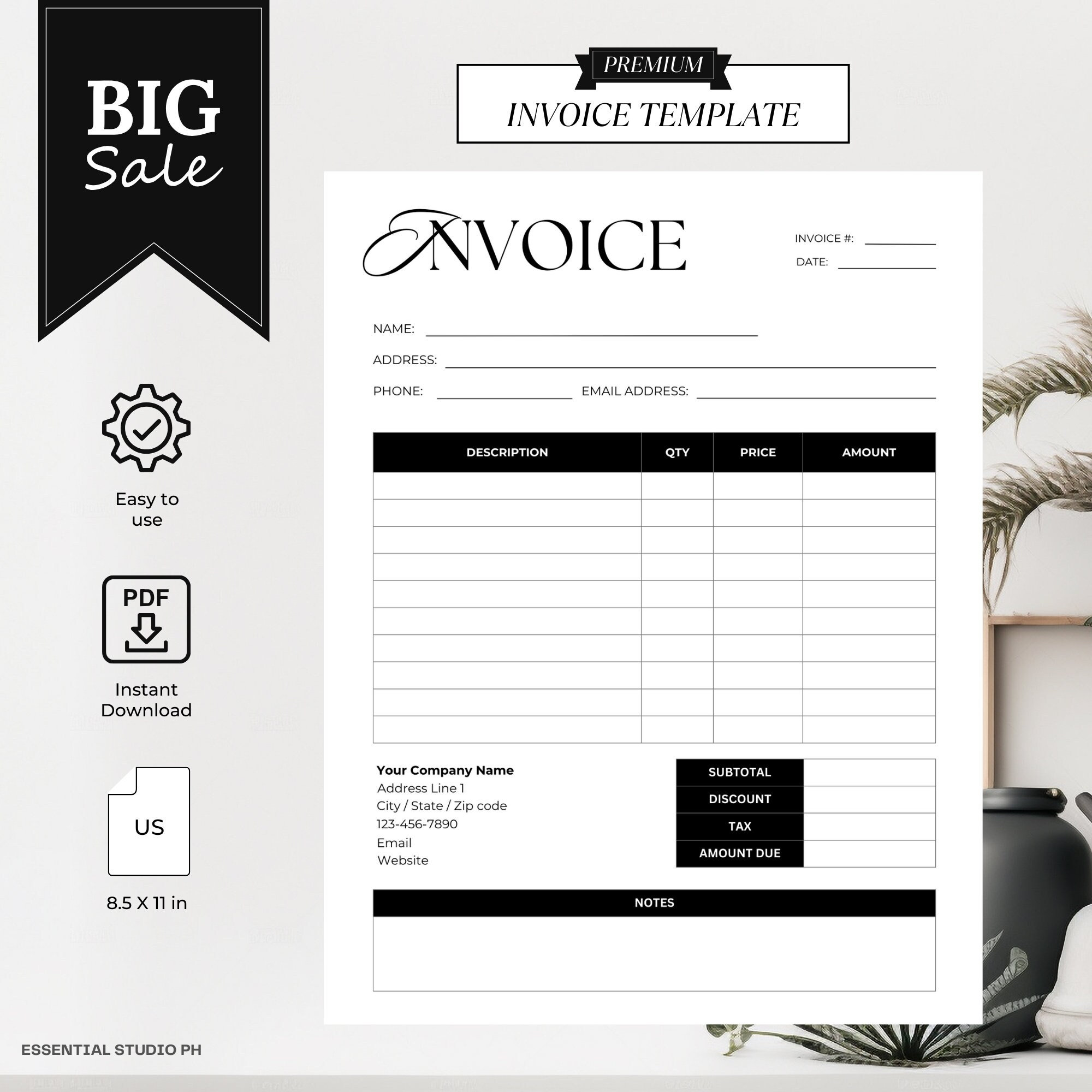 Fillable Invoice Form Instant Download Editable Invoice Template ...