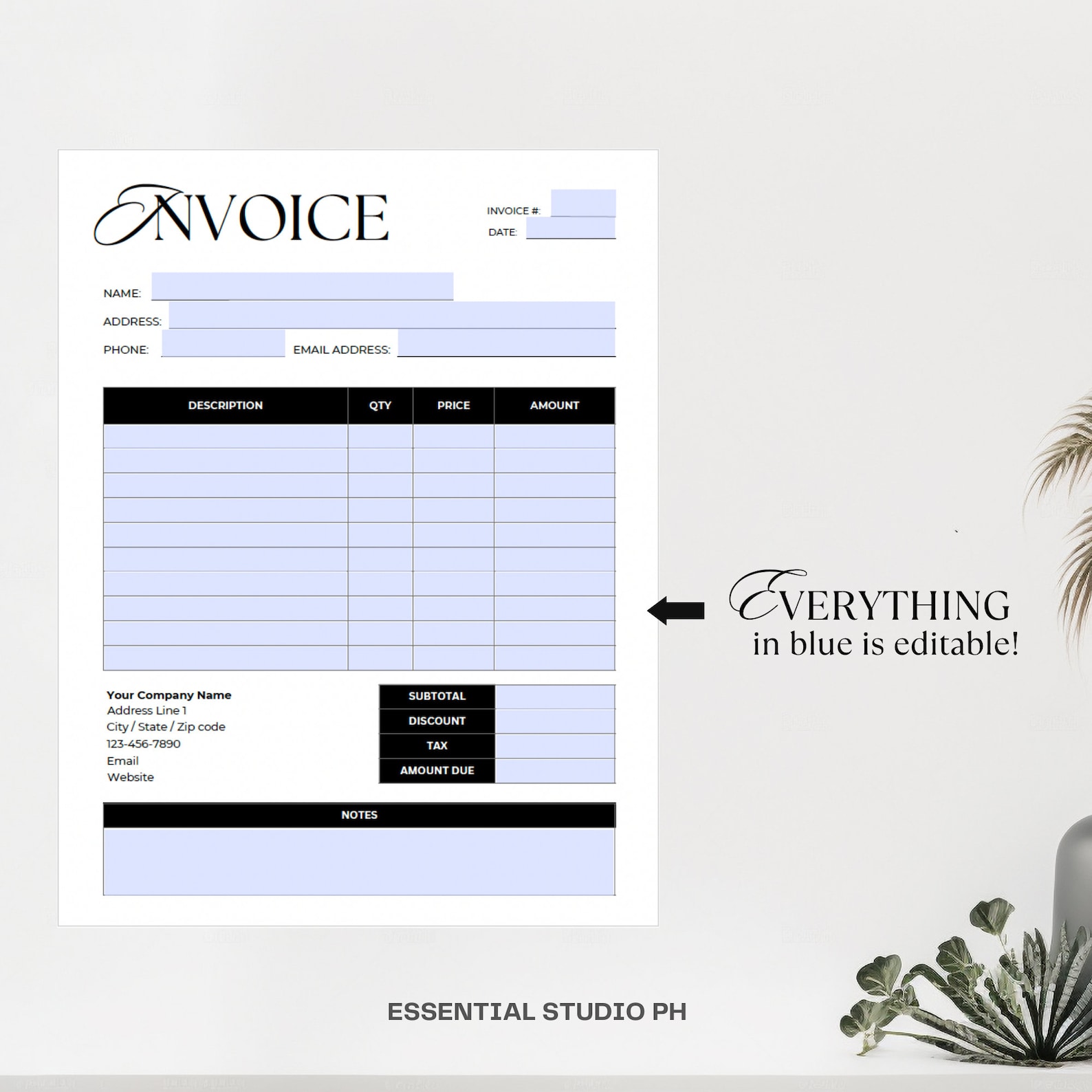 Fillable Invoice Form Instant Download Editable Invoice Template ...