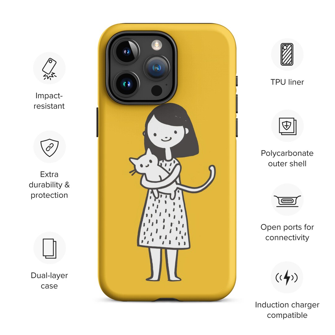 Cute Cat Little Girl Cuddle White Cat iPhone Case, Yellow Case for ...