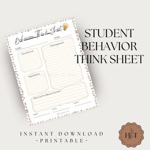 Student Behavior Think Sheets, Teacher, Classroom Management Tool ...
