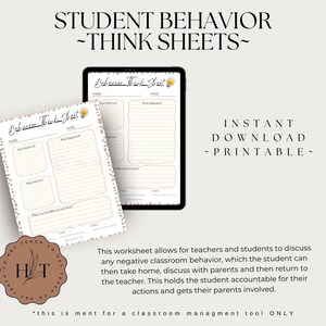 Student Behavior Think Sheets, Teacher, Classroom Management Tool ...