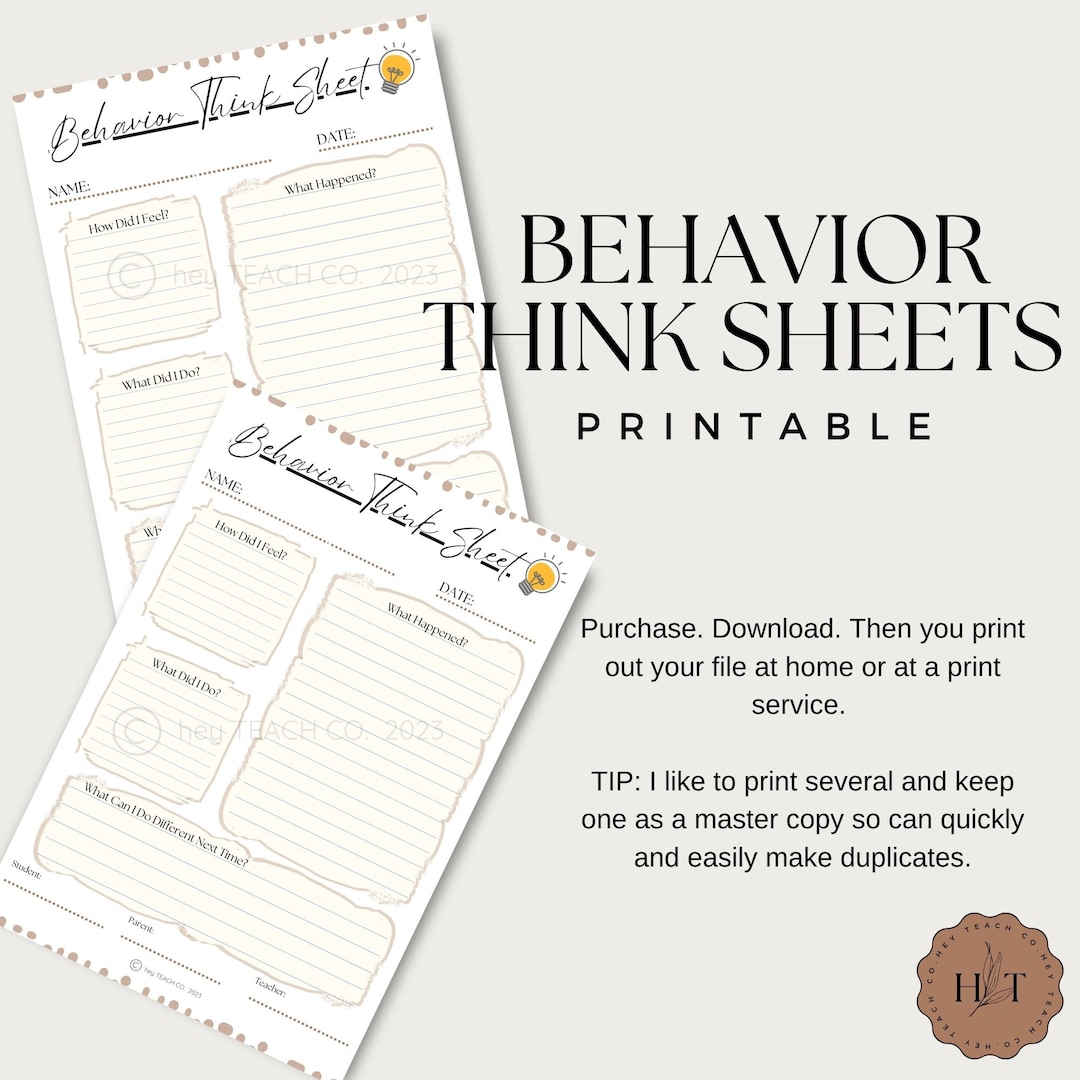 Student Behavior Think Sheets, Teacher, Classroom Management Tool ...