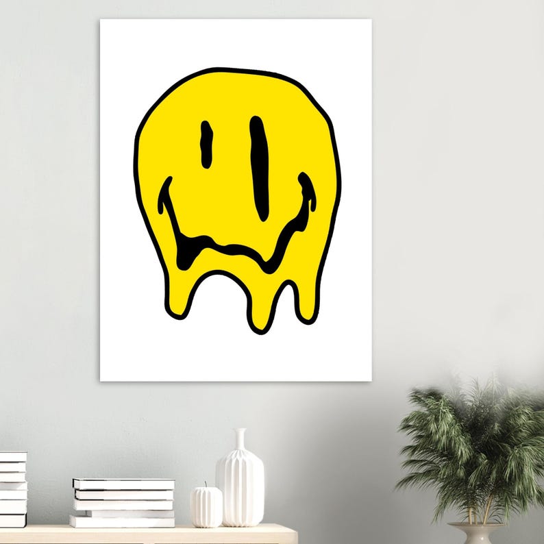 Acid House Wall Art – Melting Smiley Poster, 90s Rave Decor - Etsy