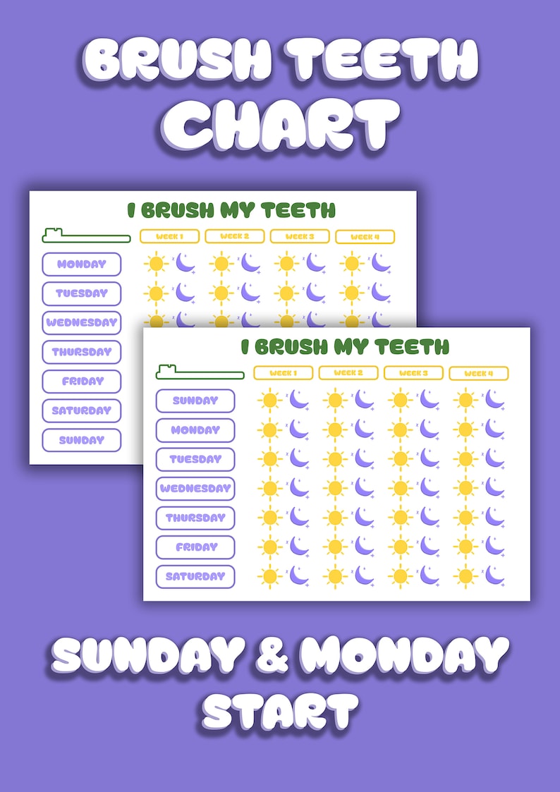 Tooth Brushing Chart for Kids Printable Routine for Toddlers Monthly ...