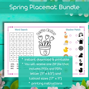 Kids Spring Activity Sheets, Printable Educational Placemats ...