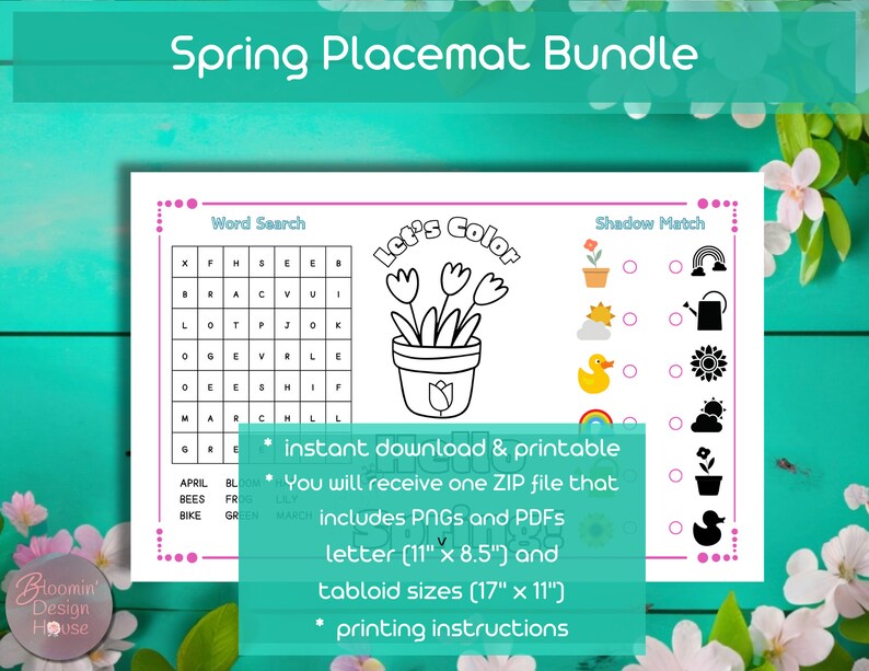 Kids Spring Activity Sheets, Printable Educational Placemats ...