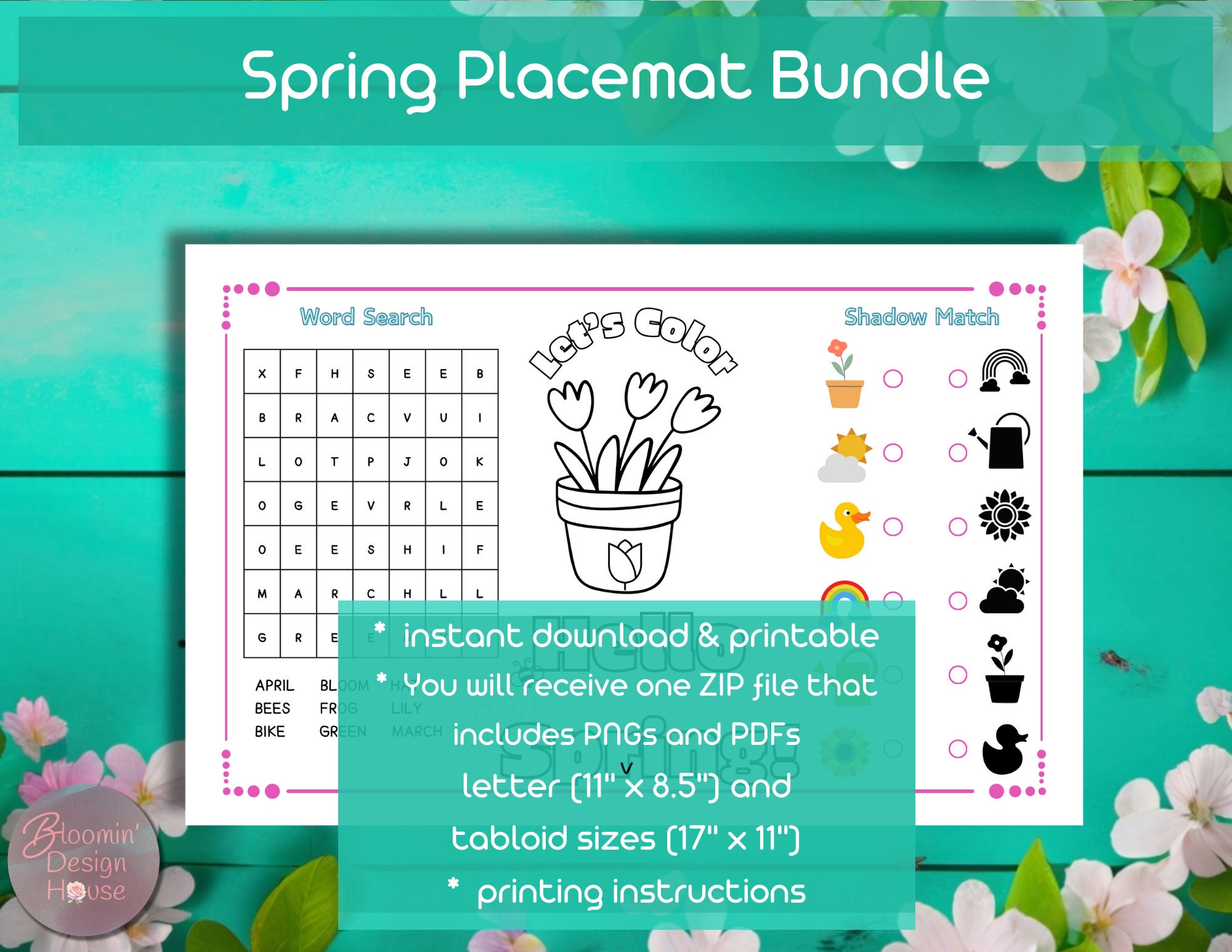 Kids Spring Activity Sheets, Printable Educational Placemats ...