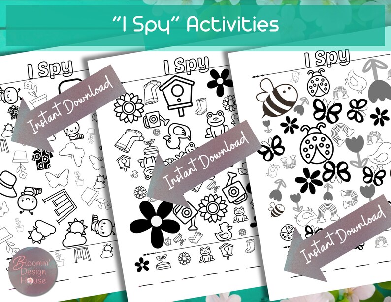 Kids Road Trip Games Printable, I Spy Activity, I Spy Sheets, Spring ...