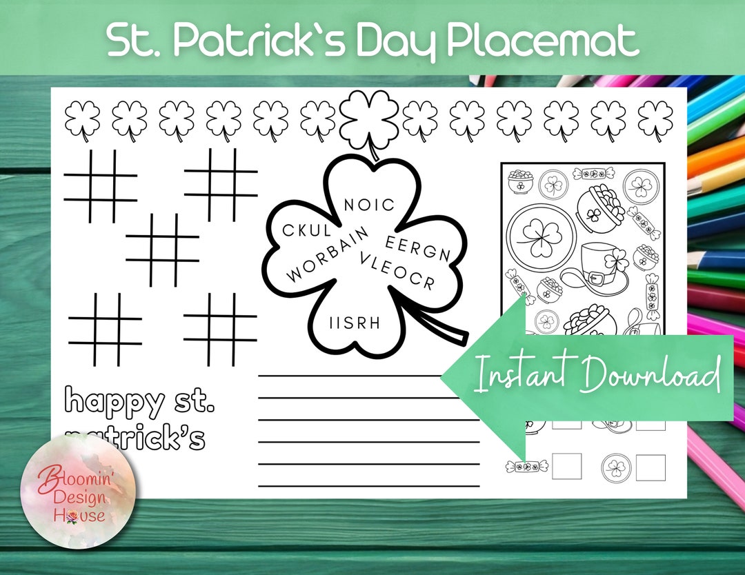 St. Patrick's Day Printable Travel Placemat, St. Patrick's Day Placemat ...