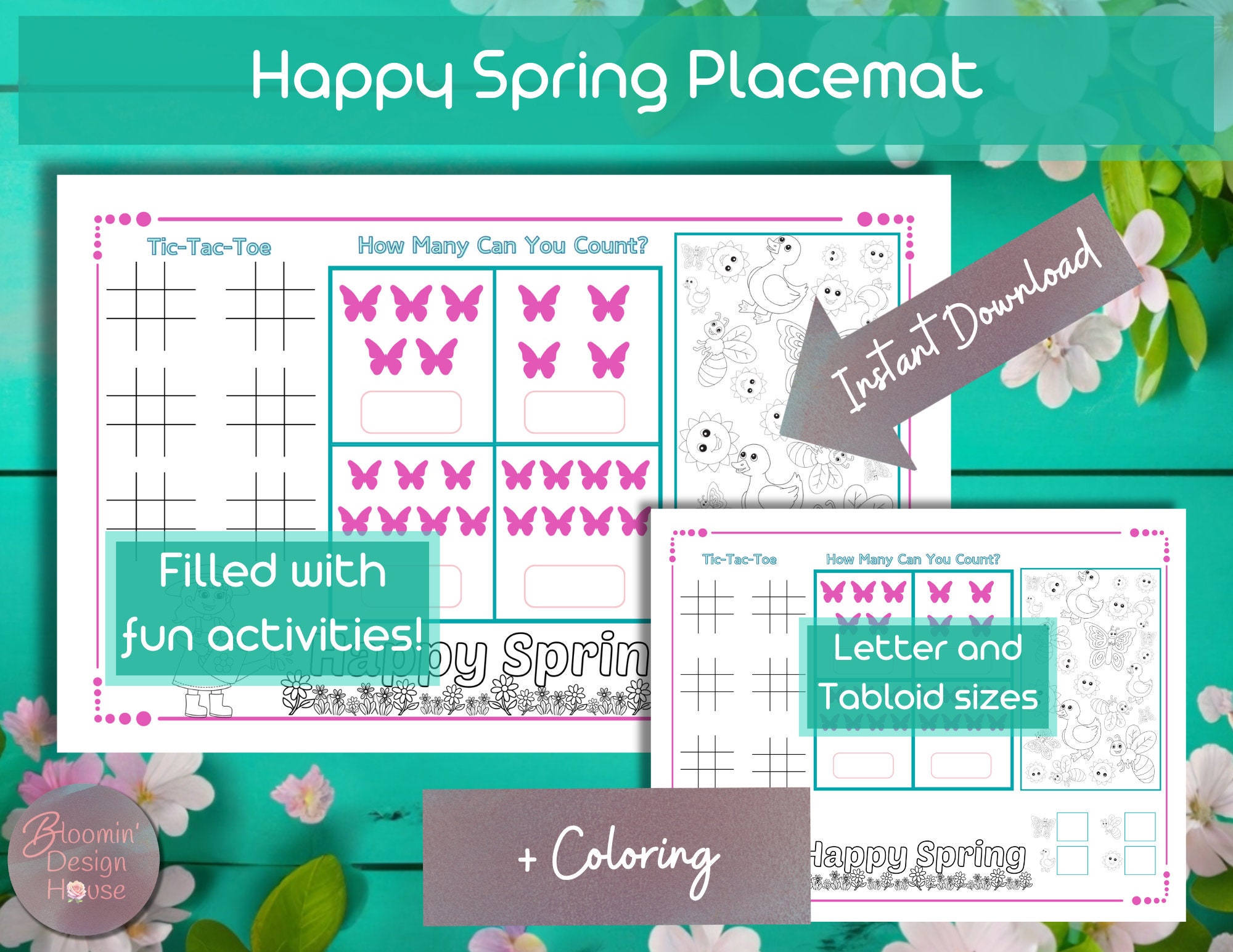 Kids Spring Activity Sheet, Printable Educational Placemat, Restaurant ...