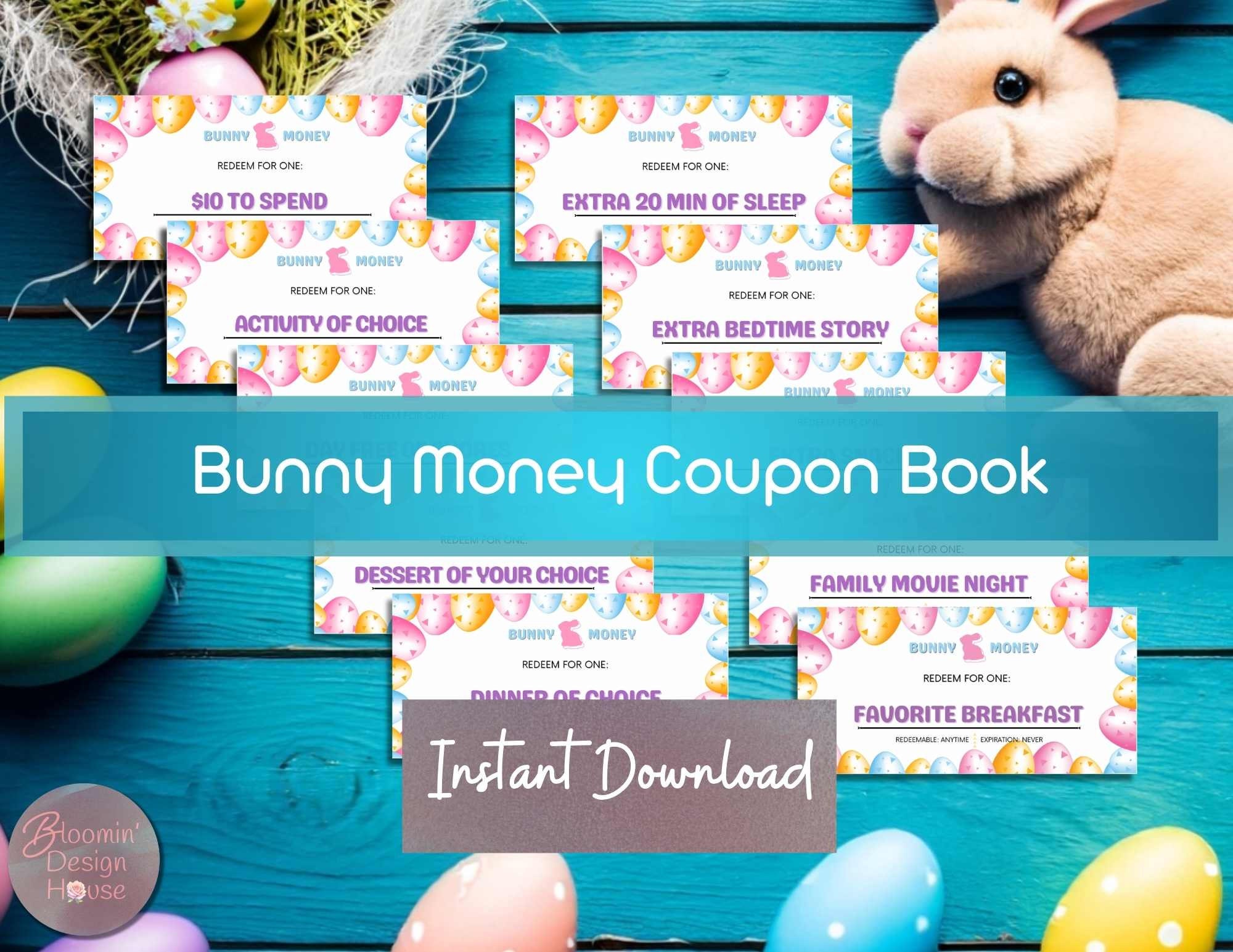 Easter Egg Fillers, Printable Bunny Money Coupons for Easter, Egg Hunt ...