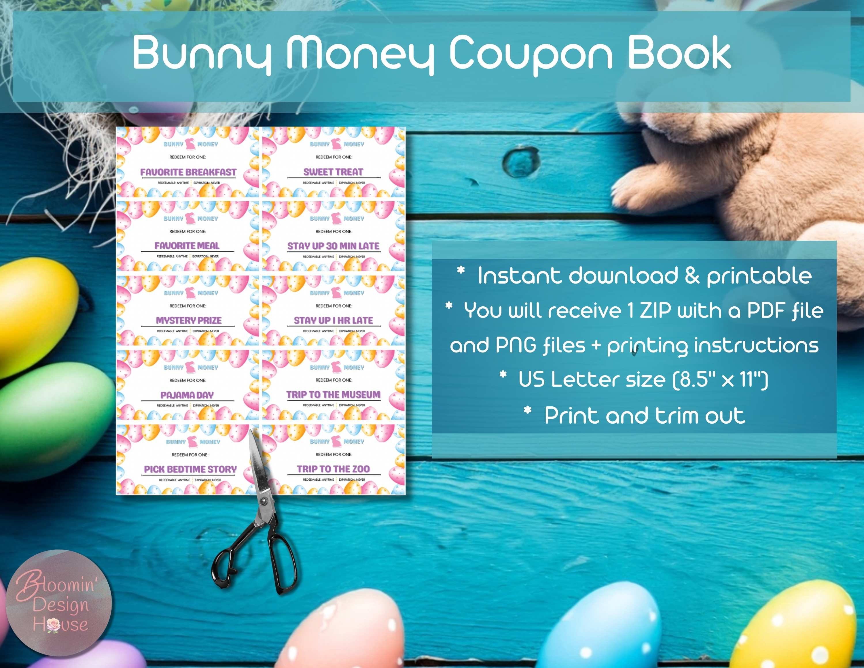 Easter Egg Fillers, Printable Bunny Money Coupons for Easter, Egg Hunt ...