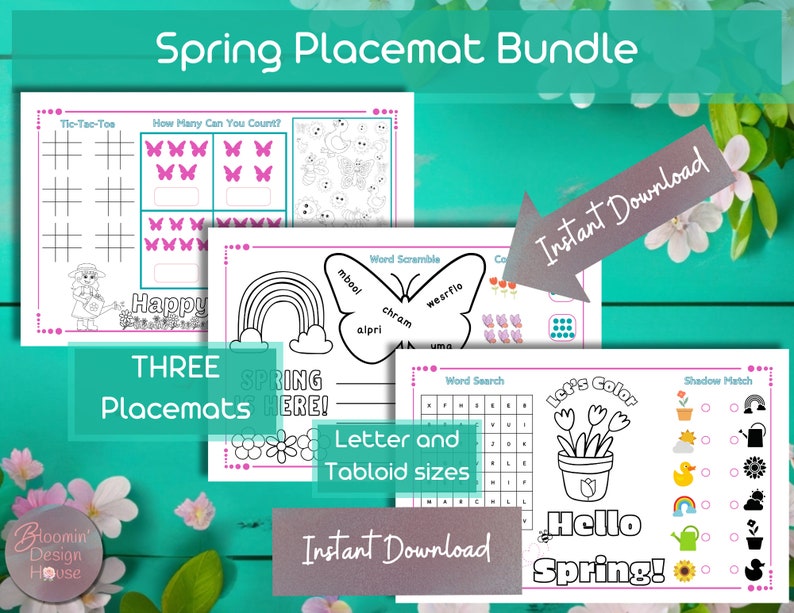 Kids Spring Activity Sheets, Printable Educational Placemats ...
