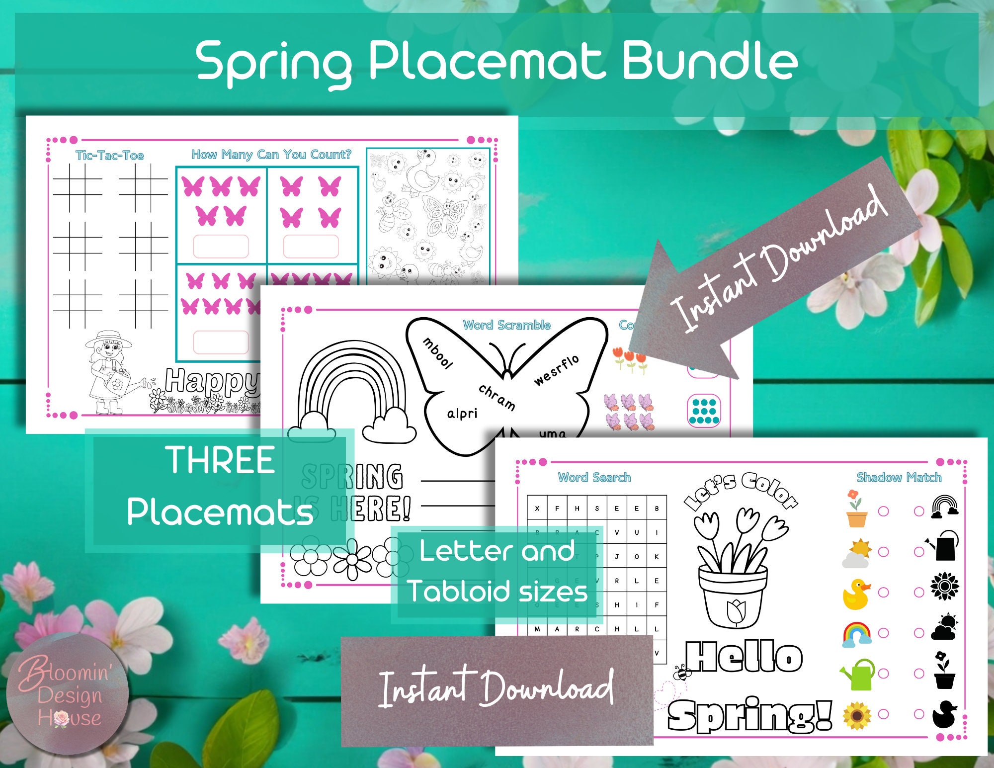 Kids Spring Activity Sheets, Printable Educational Placemats ...