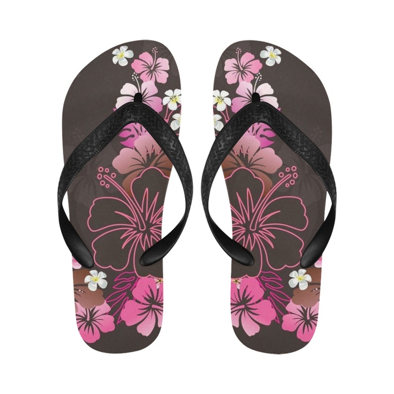 Pink Flowers Custom Printed Flip Flop Sandals, Handmade With Clear ...