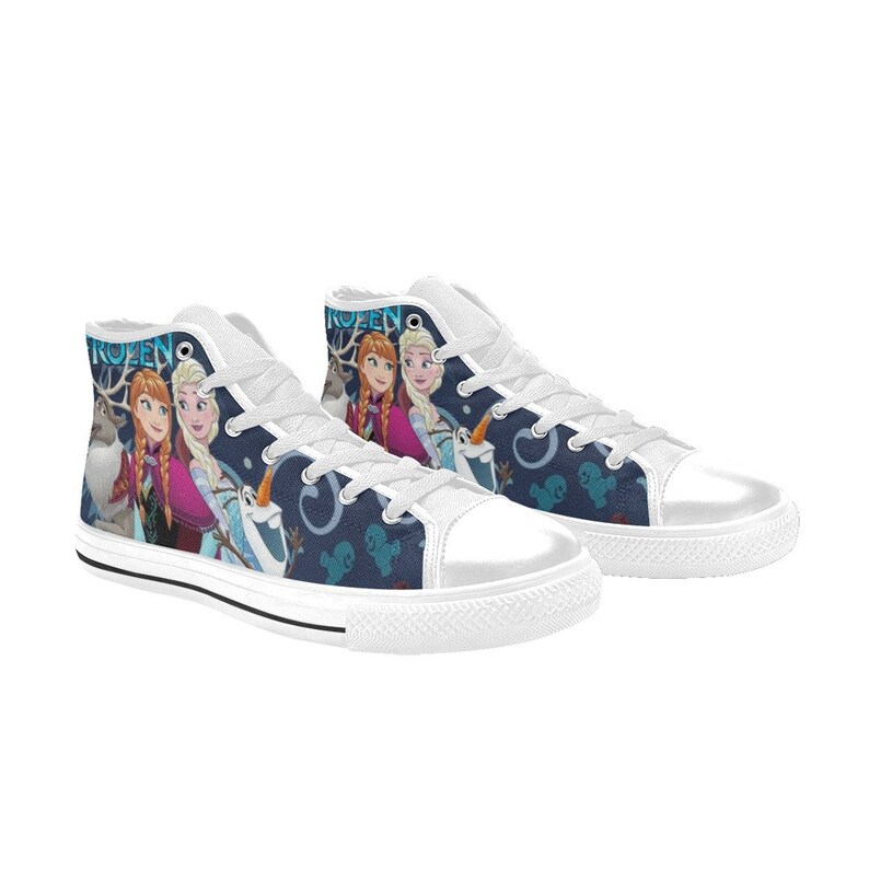 Custom Frozen Elsa and Anna Hightop Sneakers, Canvas Printed Shoes for ...