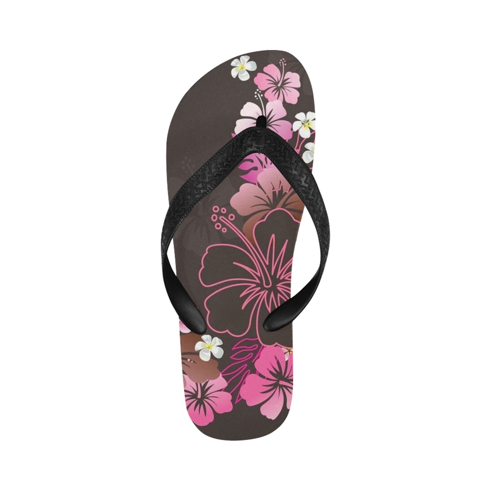 Pink Flowers Custom Printed Flip Flop Sandals, Handmade With Clear ...