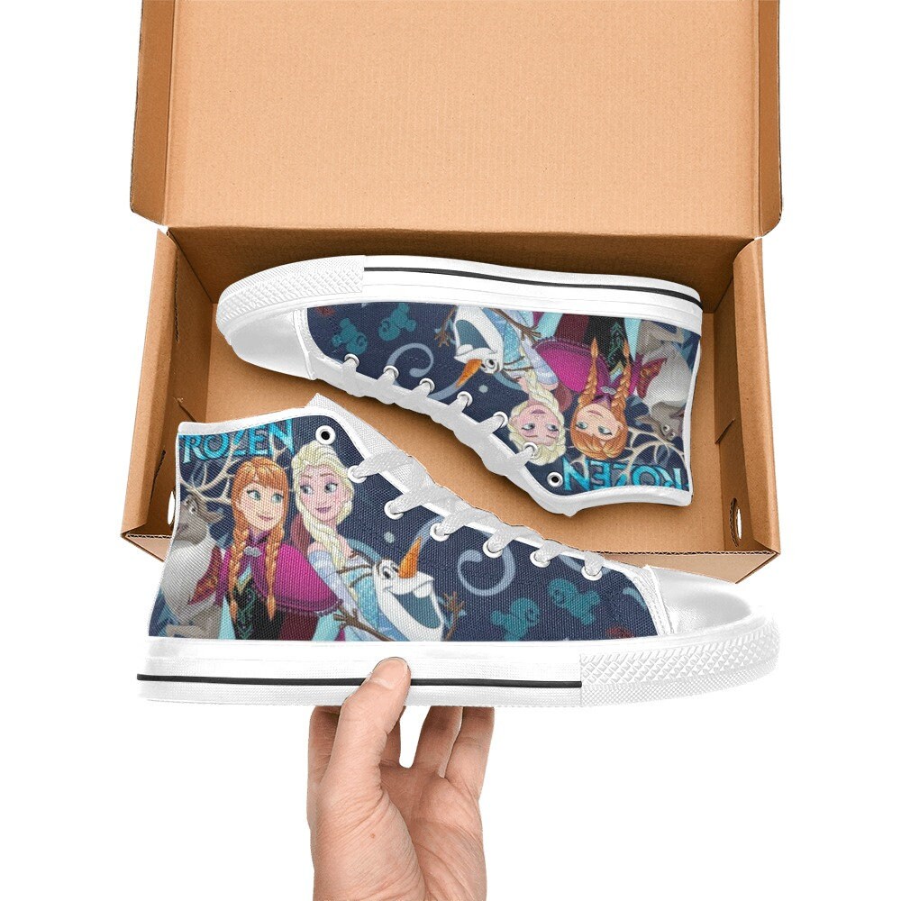 Custom Frozen Elsa and Anna Hightop Sneakers, Canvas Printed Shoes for ...